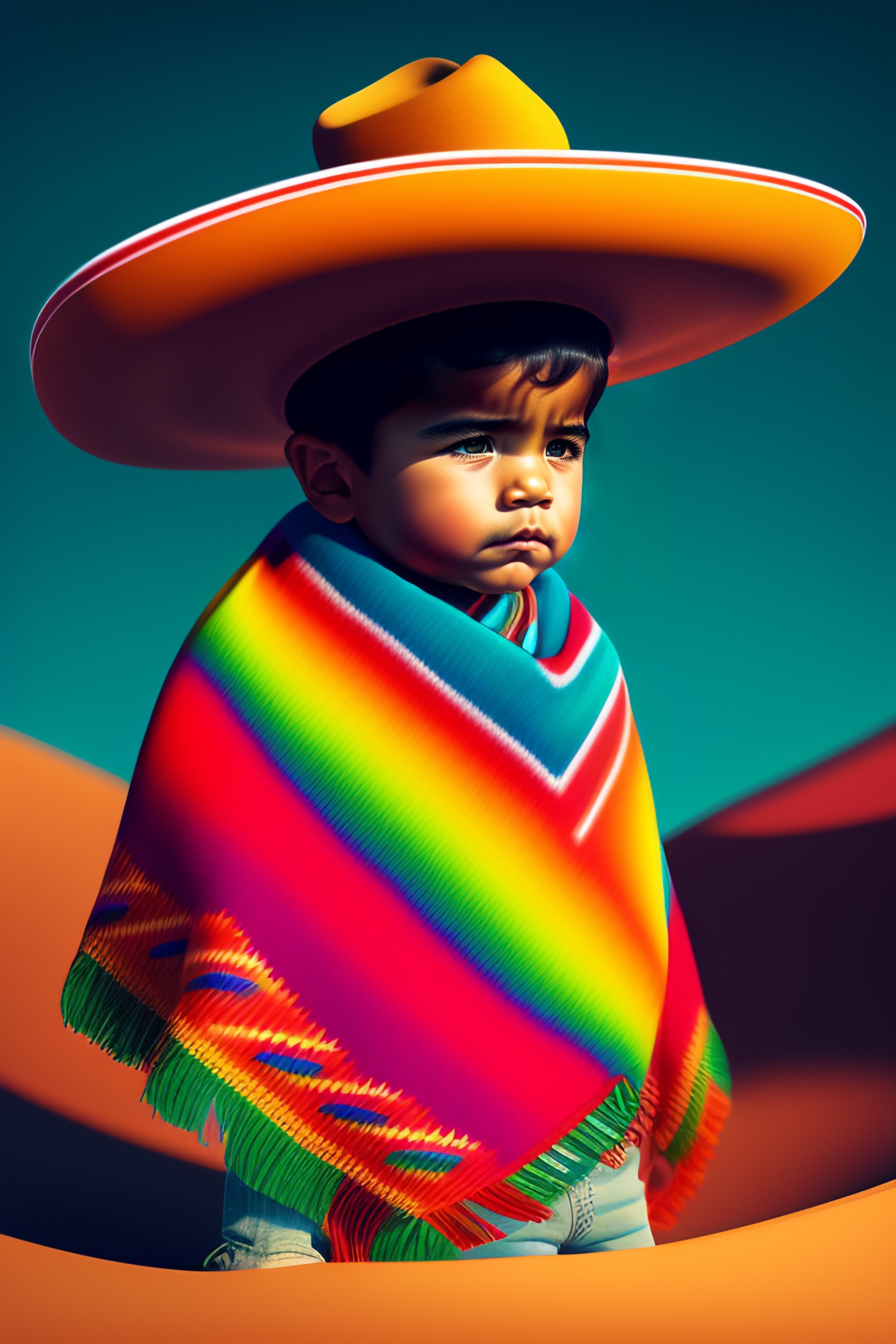 Lexica - Little Mexican man wearing a sombrero and serape saltillo ...