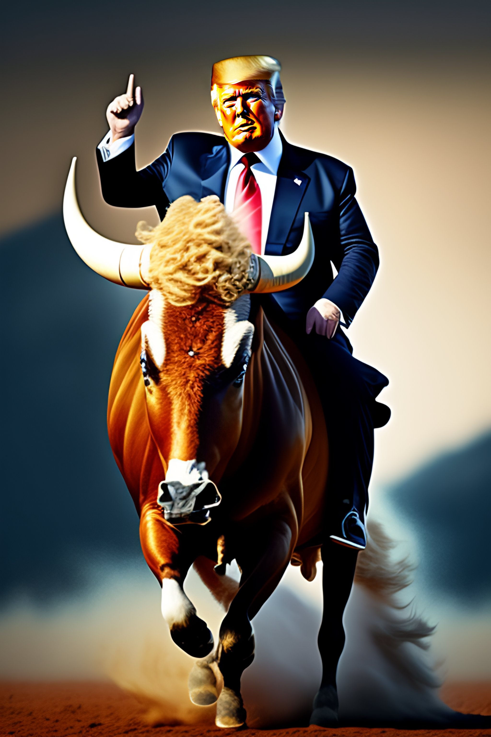 Lexica - Portrait of Donald Trump riding on a bull