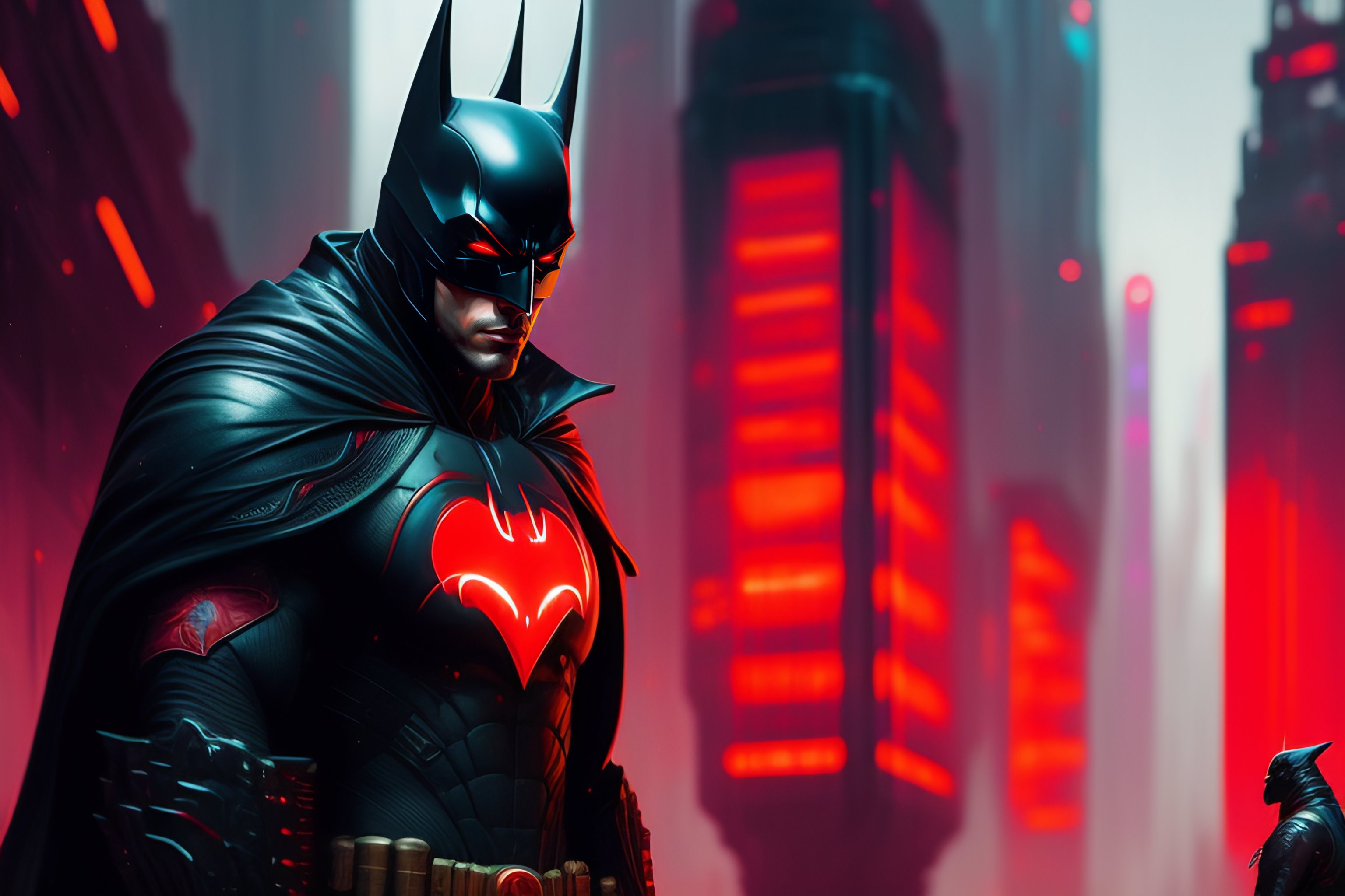 Lexica - Cyberpunk batman, red symbol, futuristic, brush strokes, oil ...