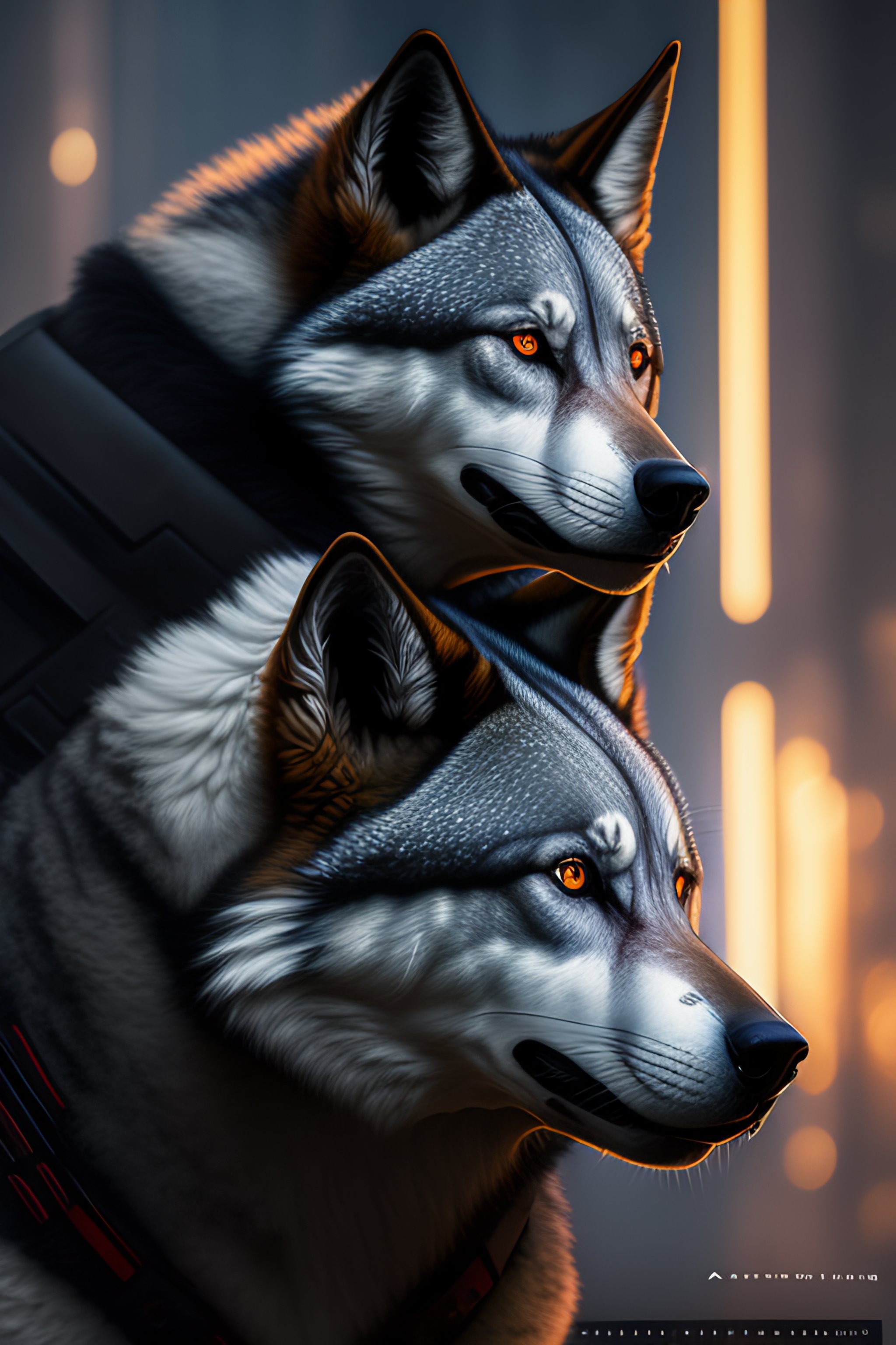 Lexica - Portrait painting of a cybernetic grey werewolf with power ...