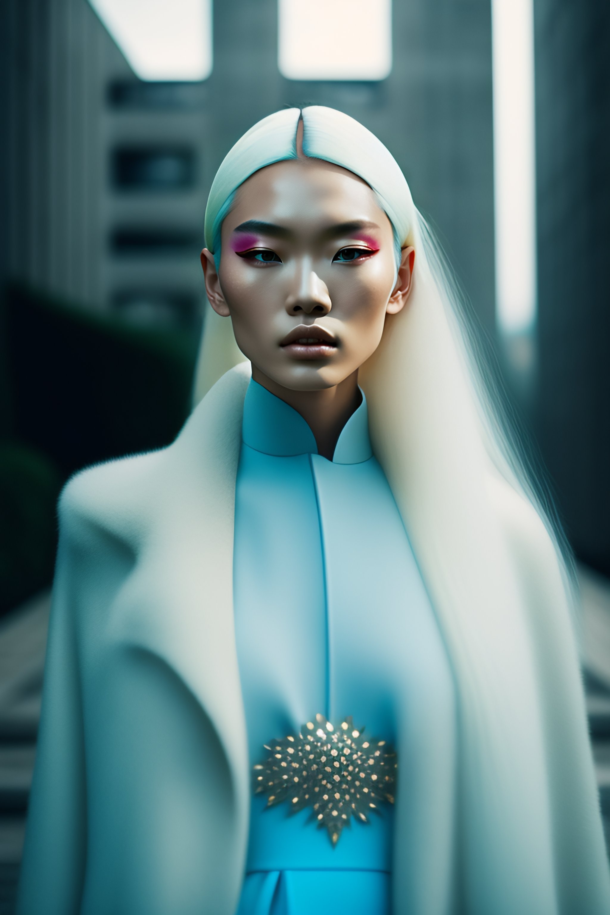 Lexica - Portrait of haute couture beautiful albino asian fashion model ...