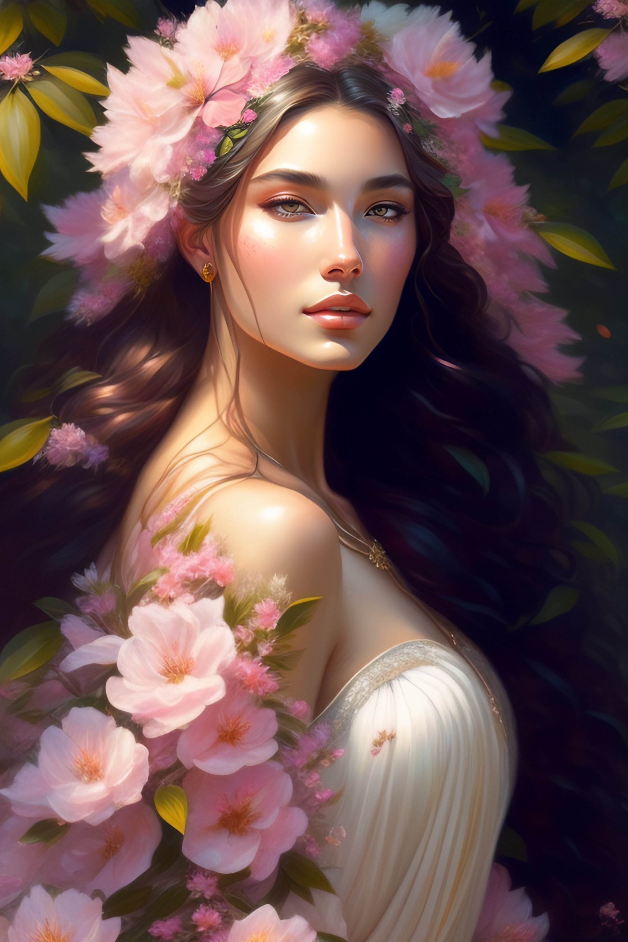 Lexica - Portrait of a goddess of azaleas! covered in flowers!, half ...