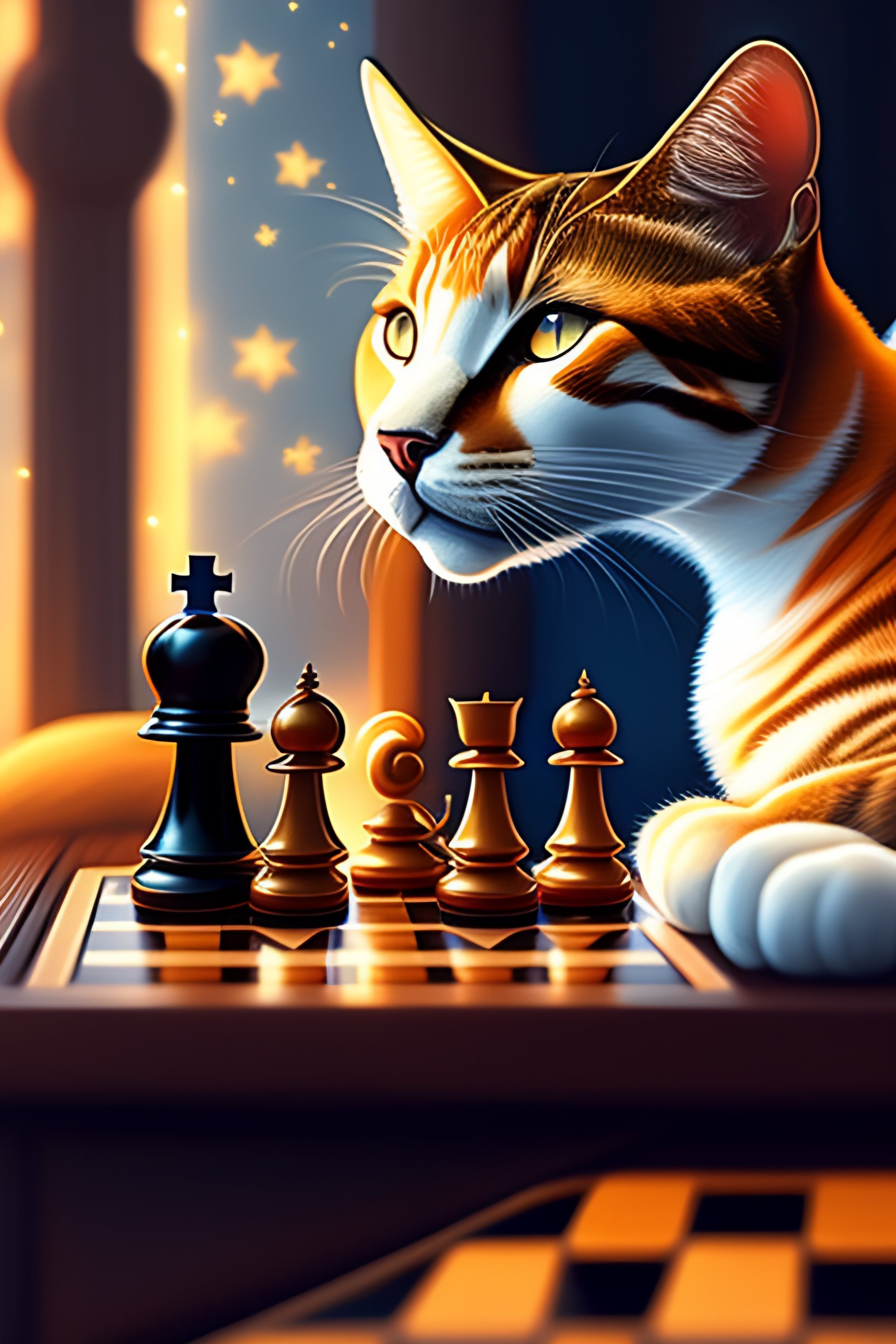 Lexica - Chess game between 2 beautiful cats, impressionist drawing ...