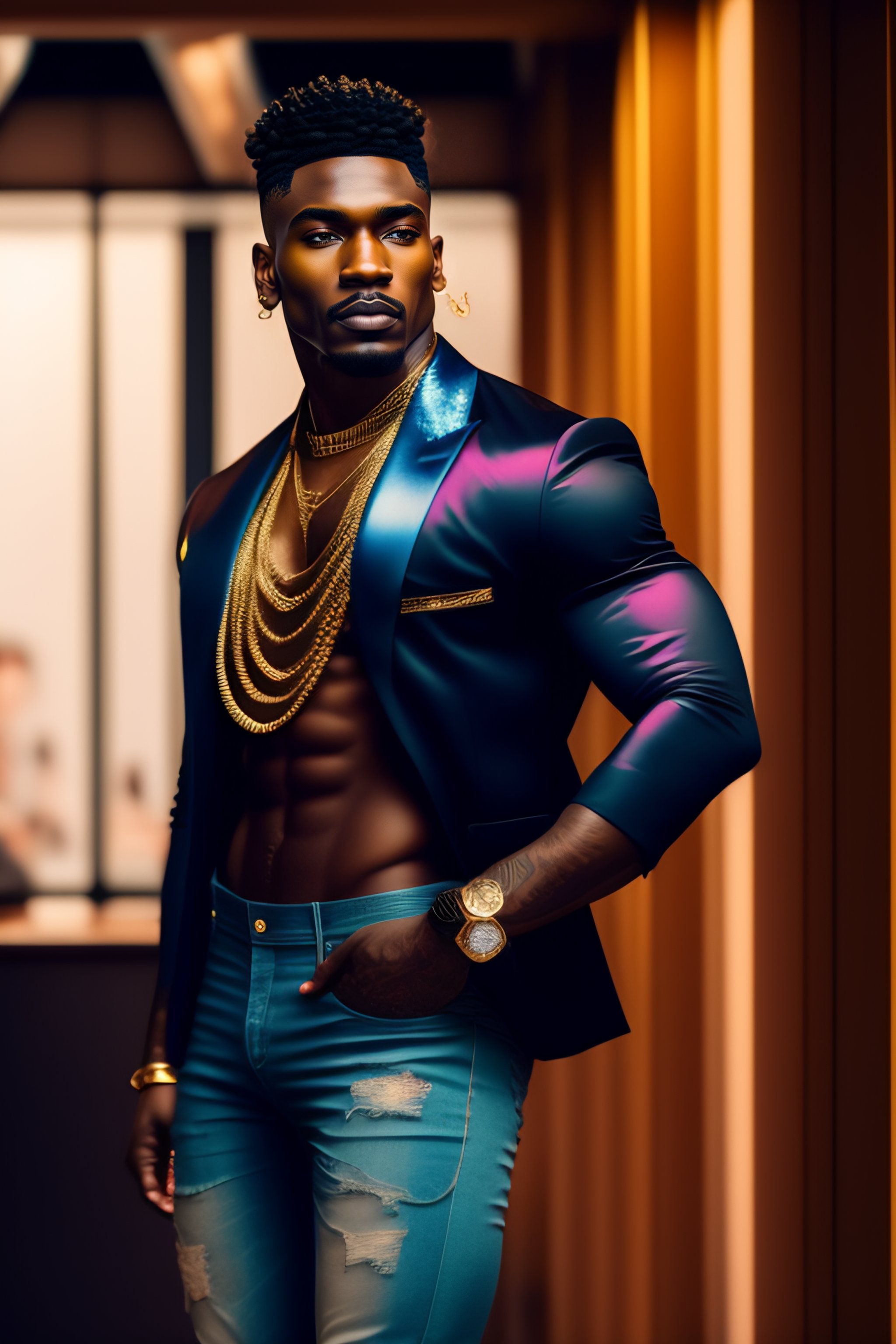 Lexica - A dapper ebony man, with his bulging biceps and denim jeans ...