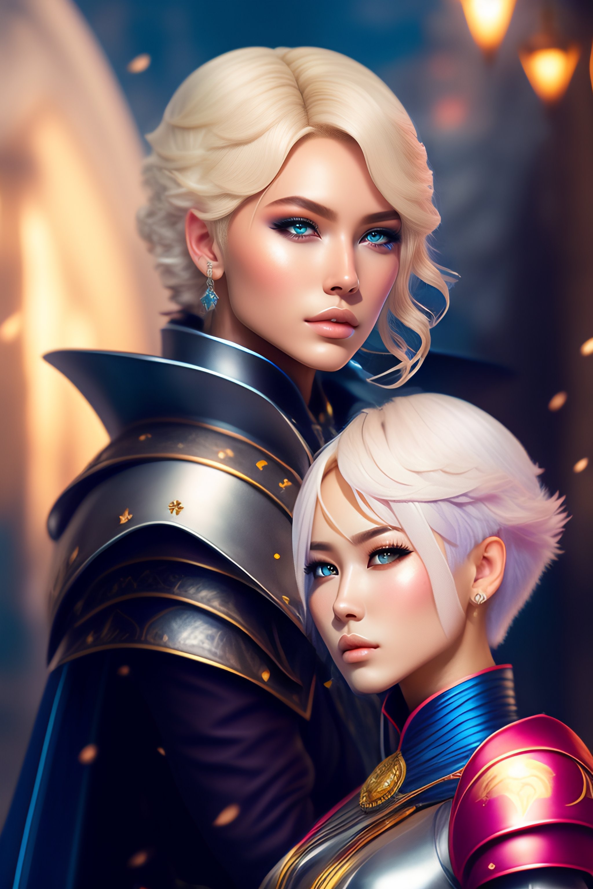 Lexica - Magical knight, anime girl, blonde short hair, scowl