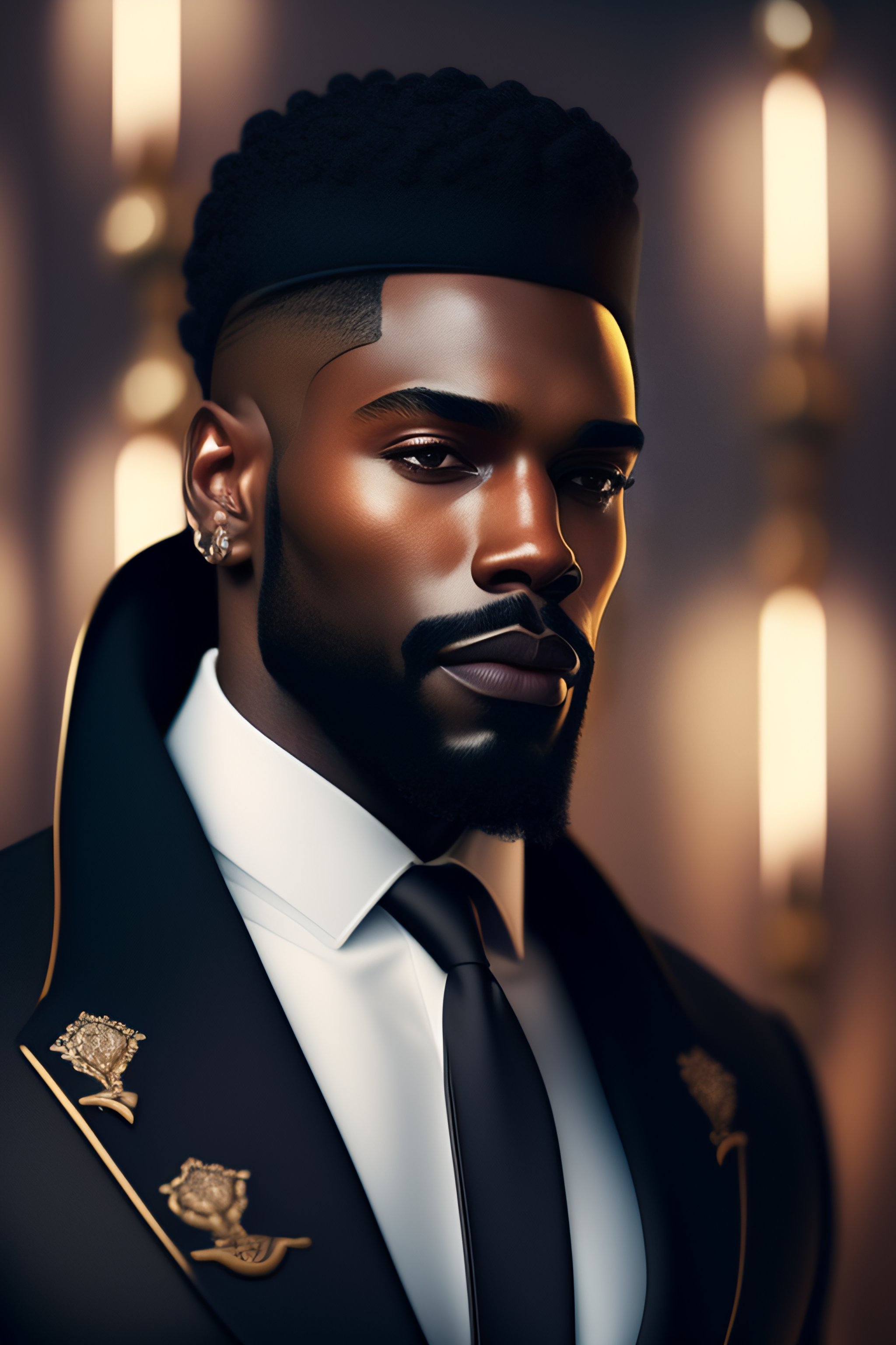 Lexica - Portrait of handsome black man wearing grey peacoat, luxury ...