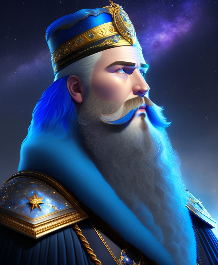 Lexica - An emperor with a long beard and silver eyes seen in profile ...