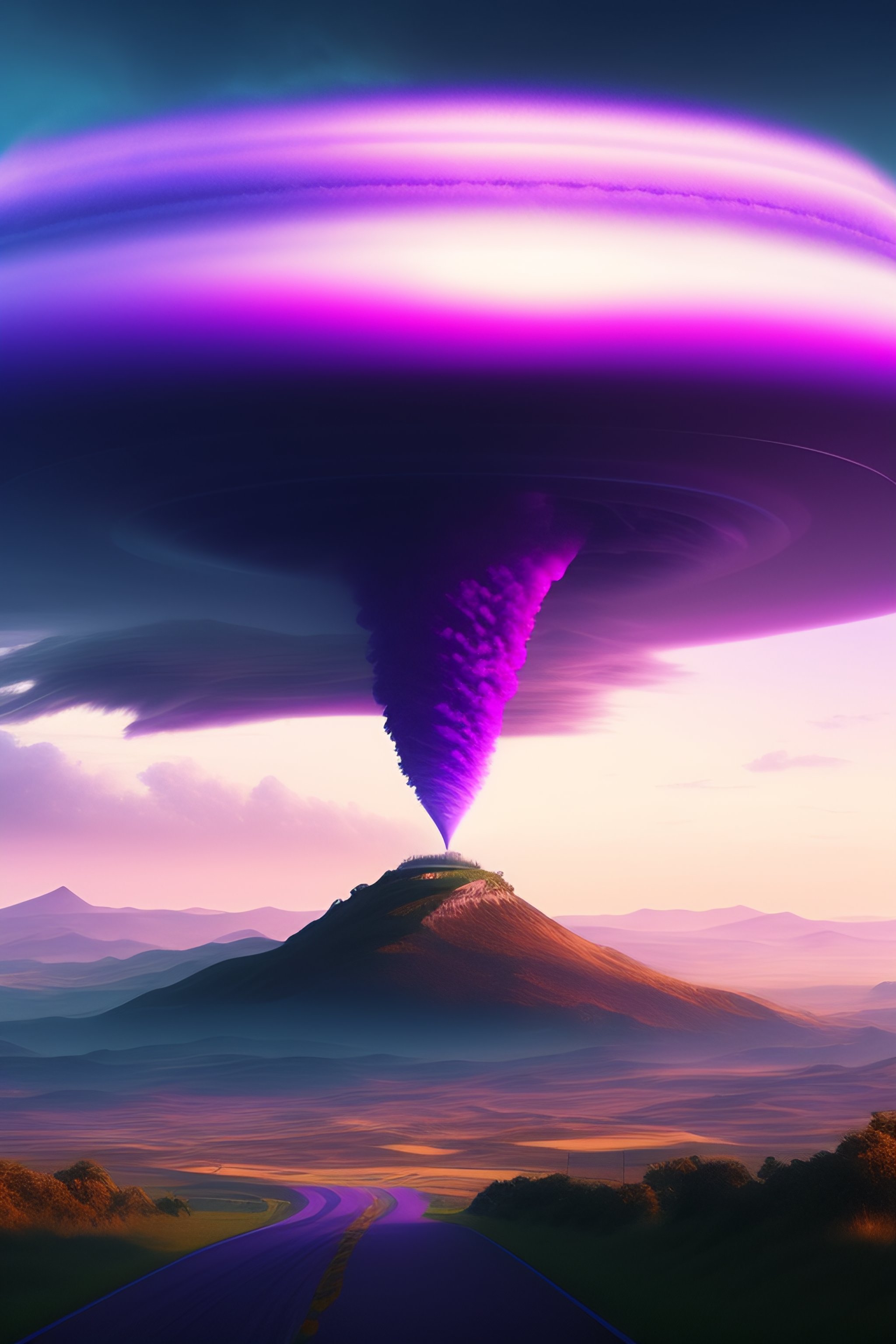 Lexica - A tornado in the distant landscape, hdr, artstation, shuttershock, 4 dimensions purple ...