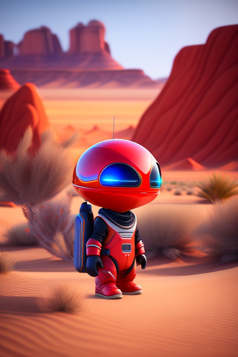 Lexica - A red cute alien, in the desert, looking for some water, ultra ...
