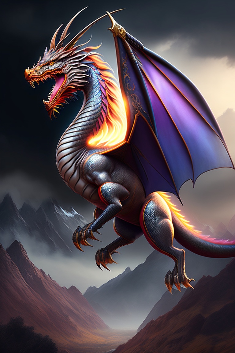 Lexica - A large, majestic dragon flying over a dark and stormy ...