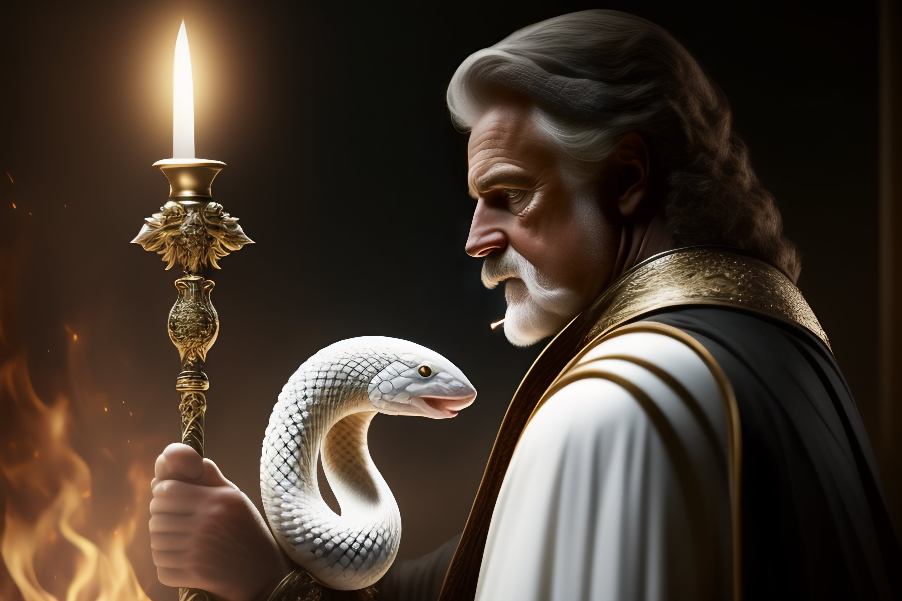 Lexica - One Greek wizard in dark robe hold a staff that has a white ...