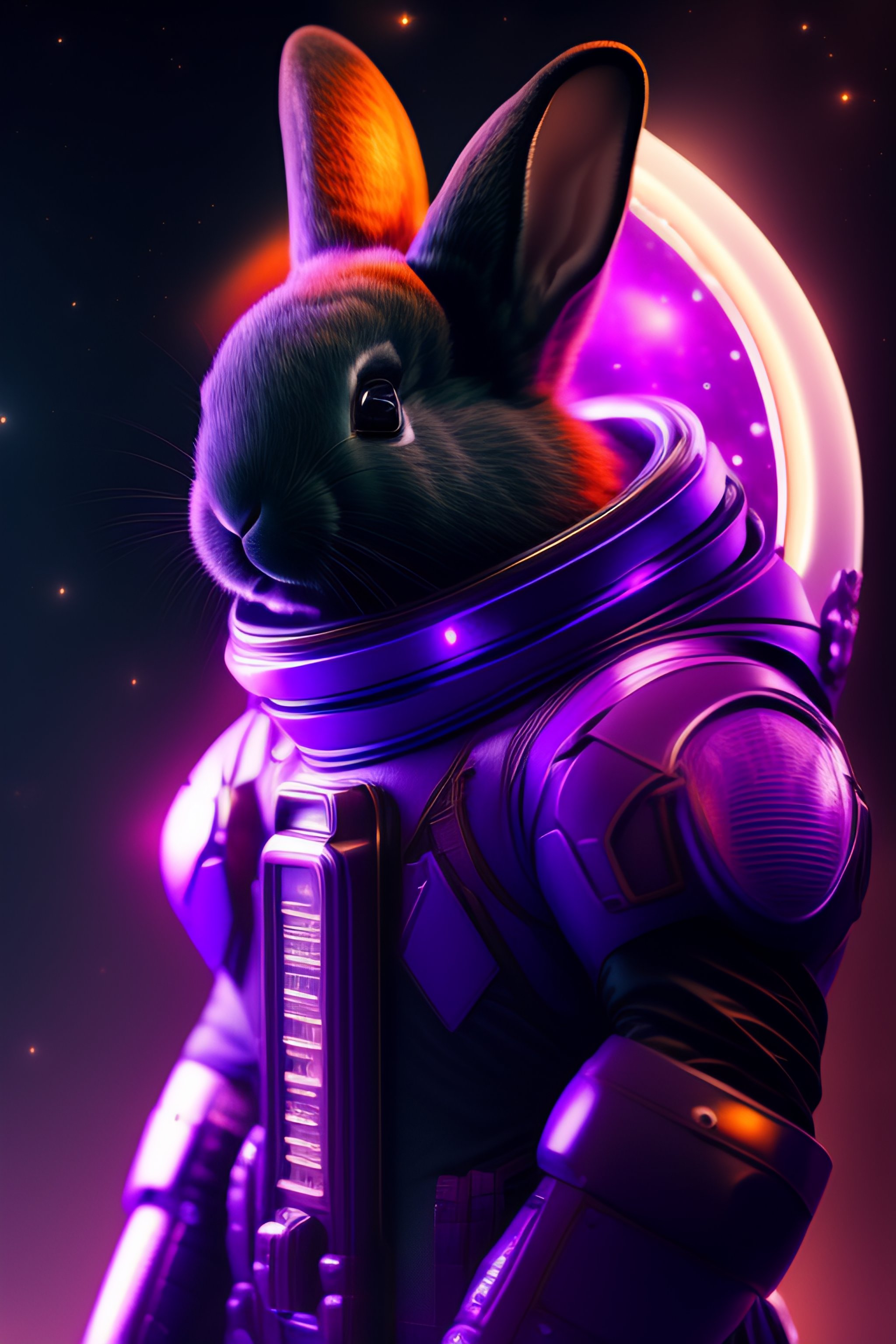 Lexica - A dark purple head Bunny in space suits, surrealism, retro ...