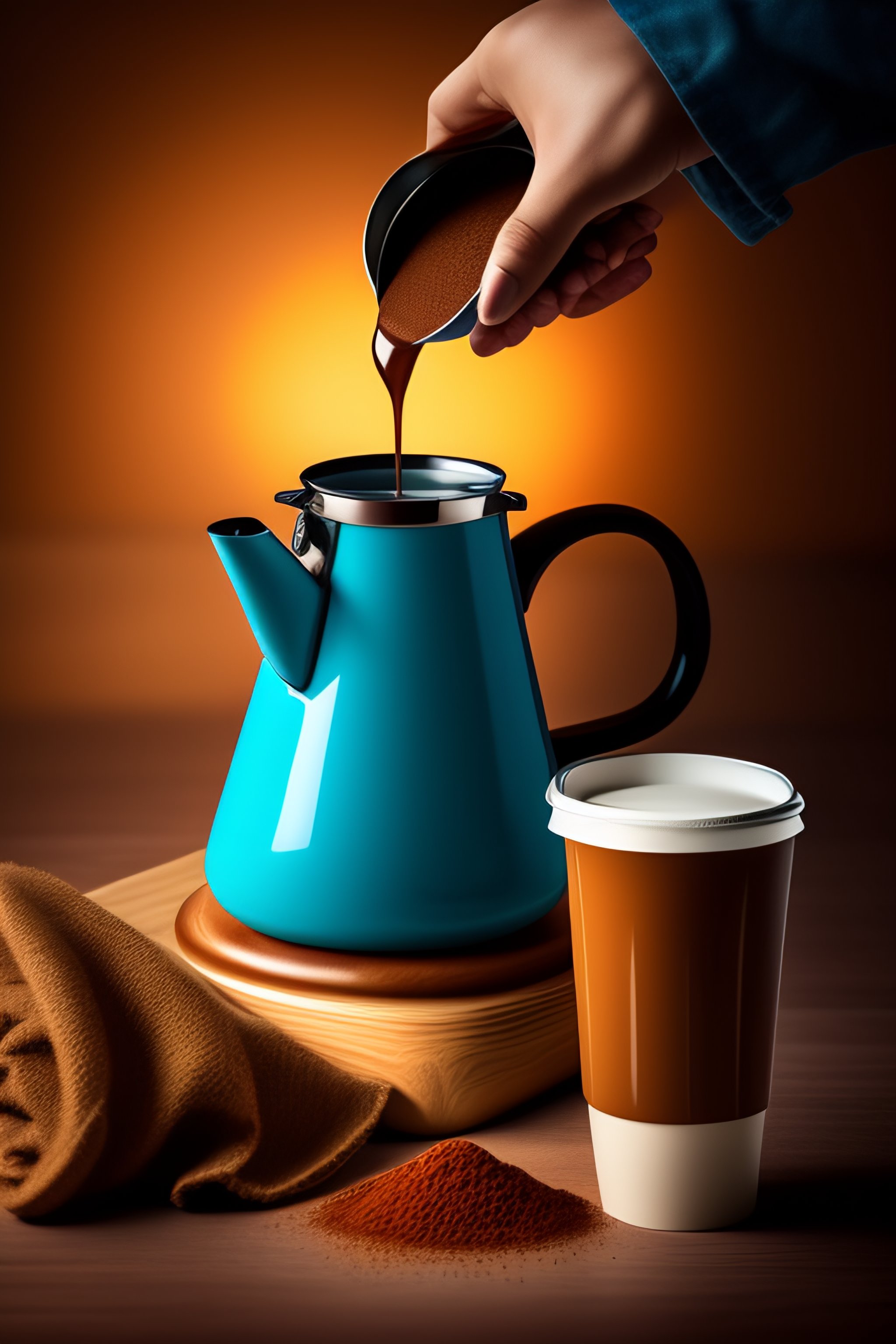 Lexica - A hand holding a coffee pot pours the coffee beans from the ...