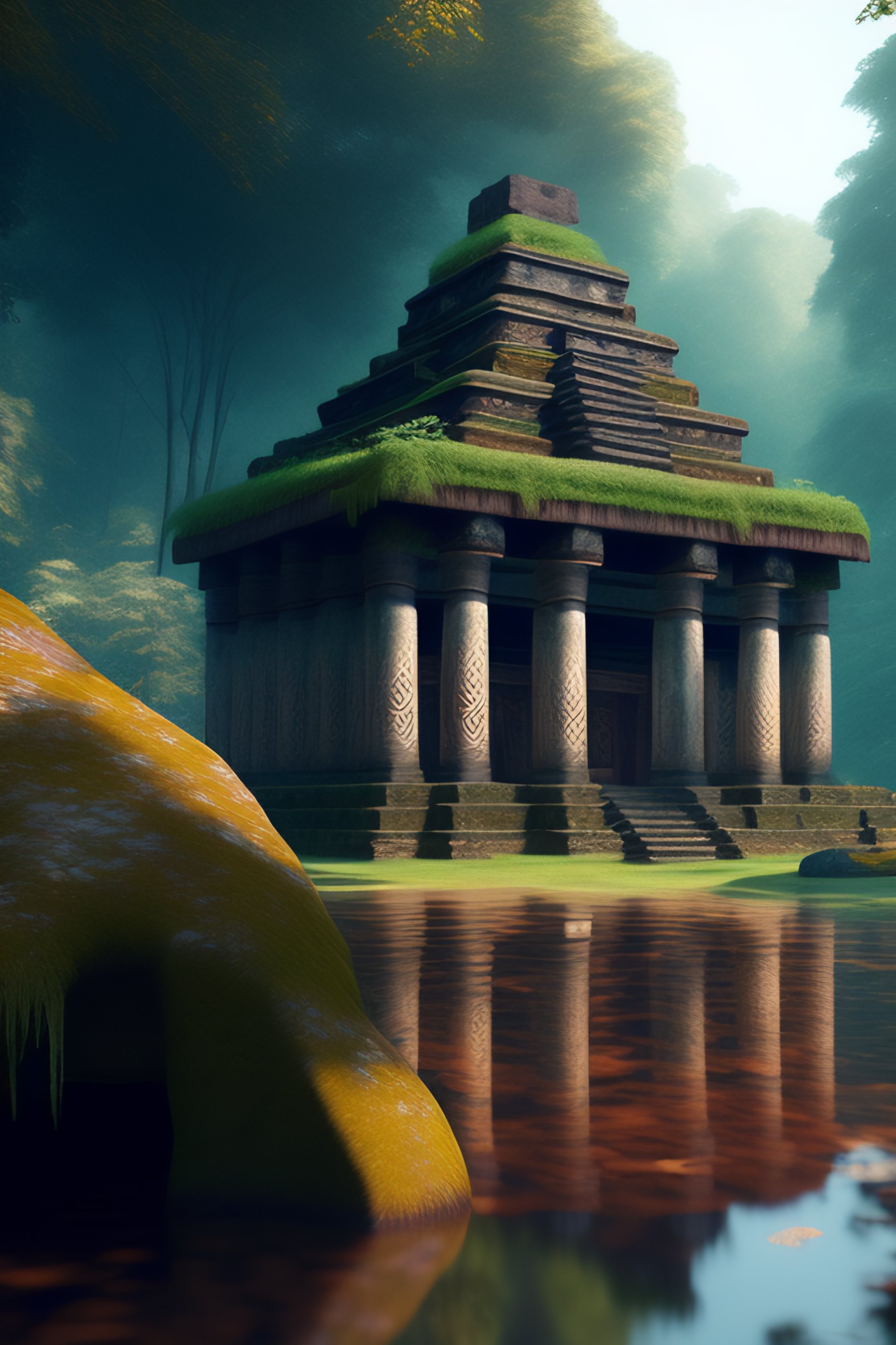 Lexica - A ancient Maya temple in the middle of a forest mear a small ...