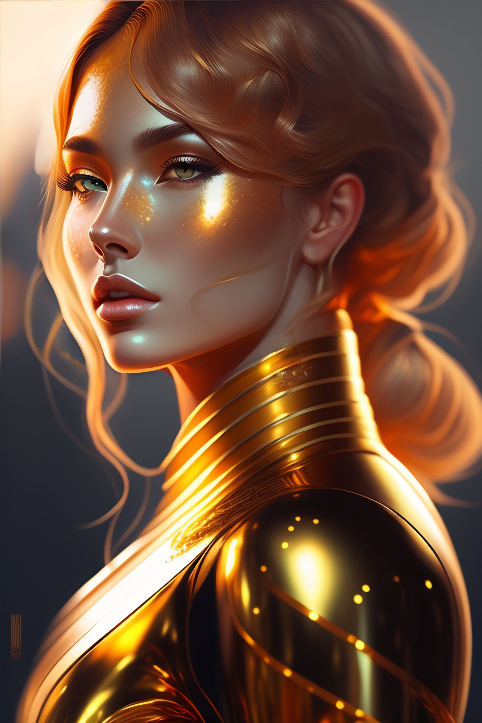 Lexica - Portrait, golden and copper shining armor, in the void, skinny, fantasy, intricate ...
