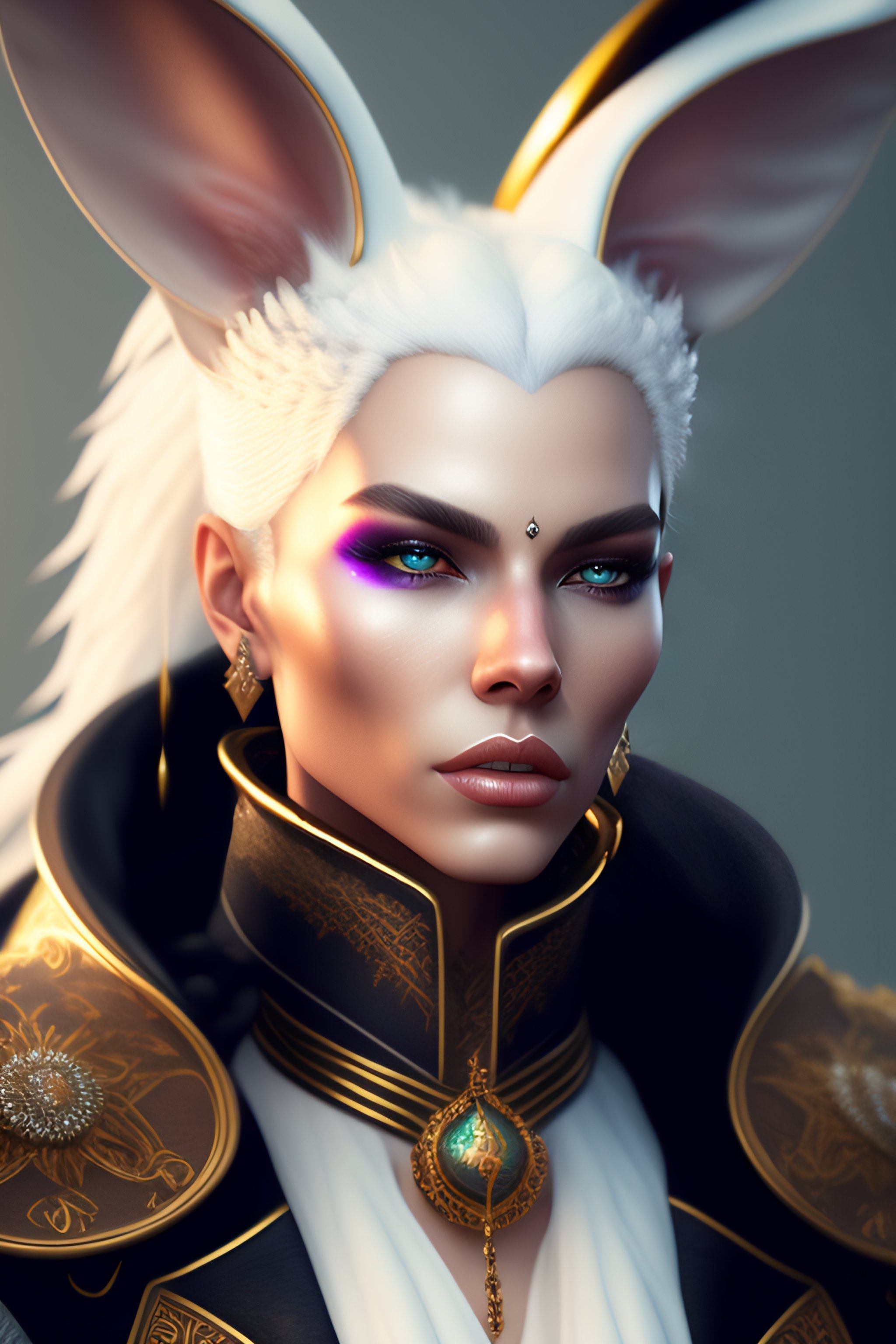Lexica - An anthropomorphic white rabbit male wizard face dressed as a ...