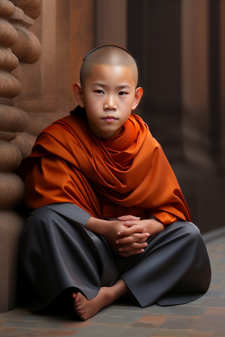 Lexica - A monks front angle with wide open eyes, sitting crossed legs ...