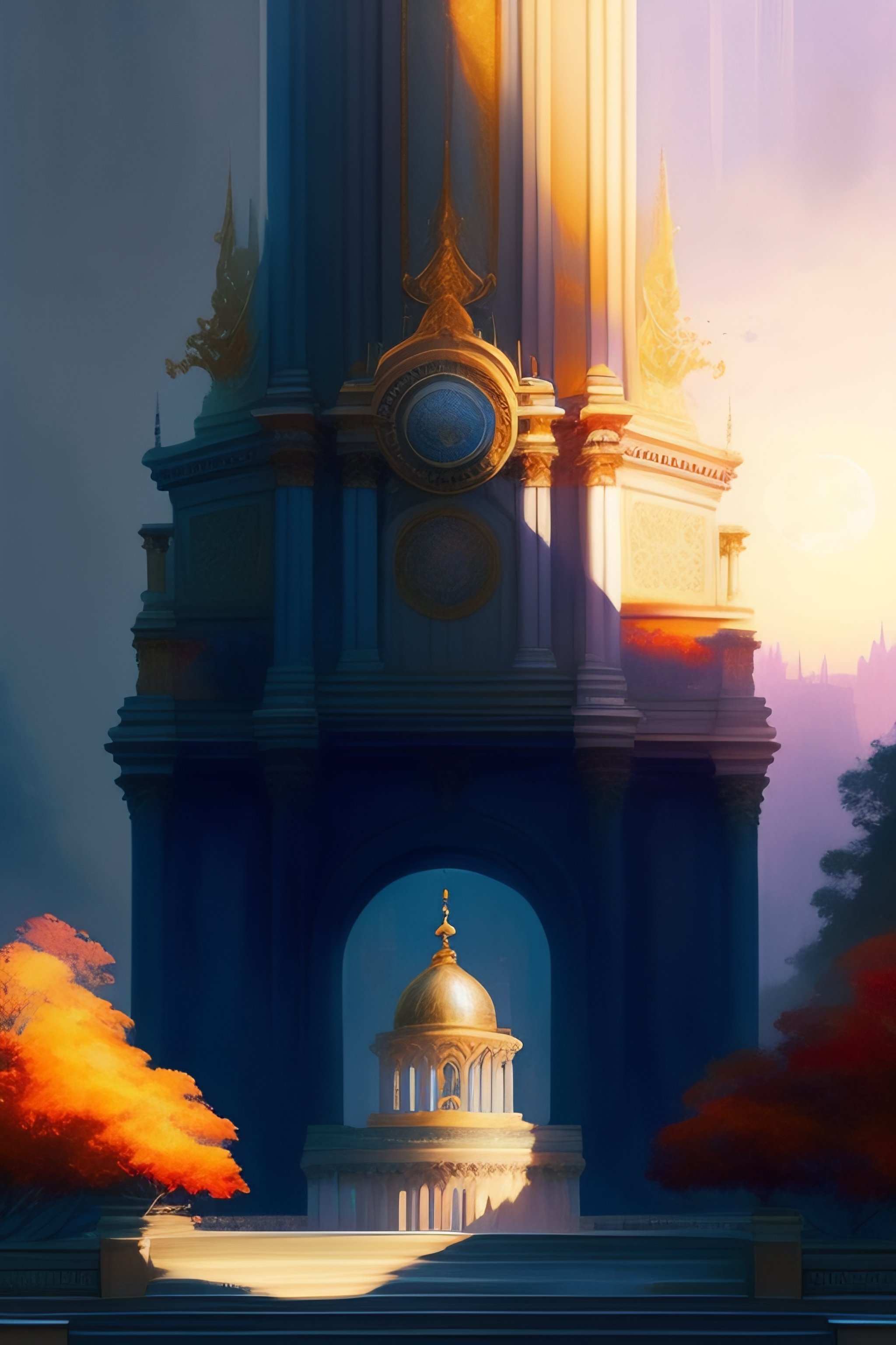 Lexica - A neoclassical tower with dome on a fantasy city next to a ...