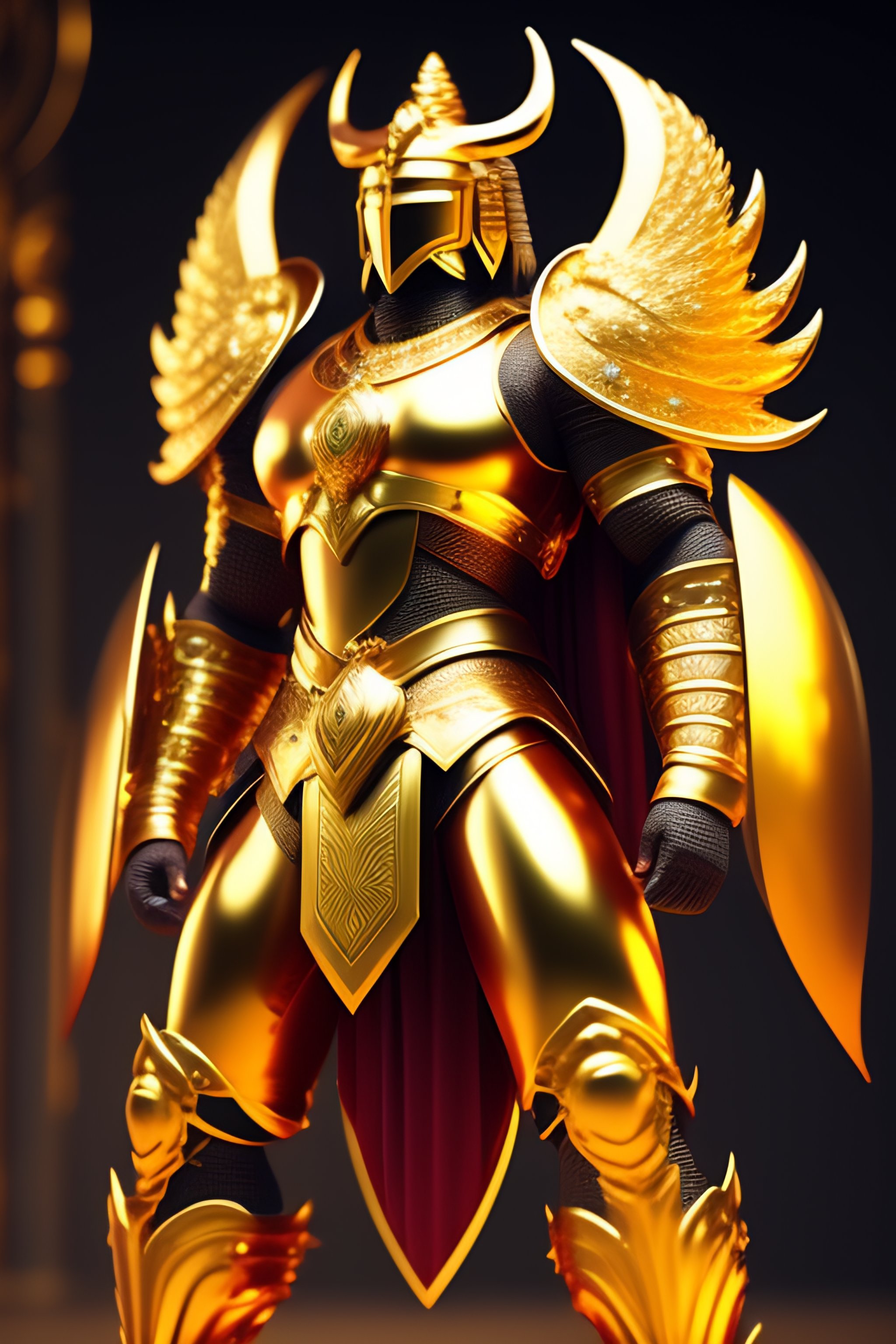 Lexica - Golden armored mayan knight, warrior like, luminous body, with ...