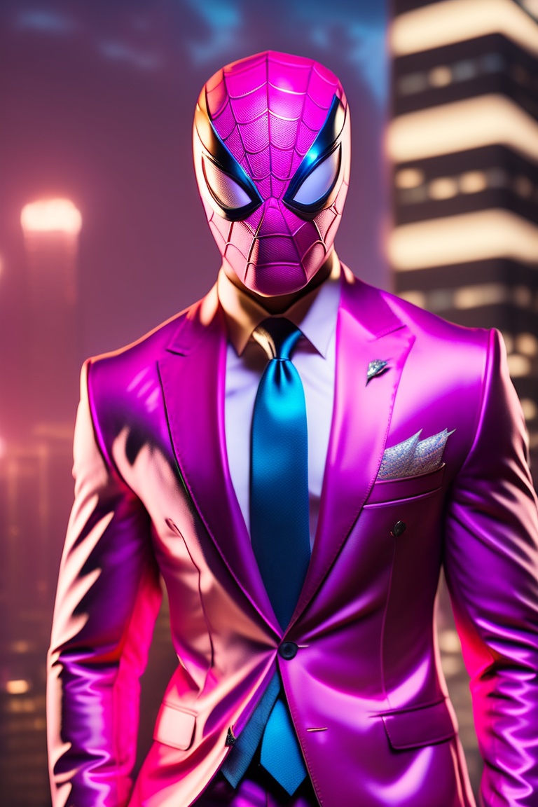 Lexica - ((("Spider-Man"))) wearing a sleek, vibrant pink suit with ...