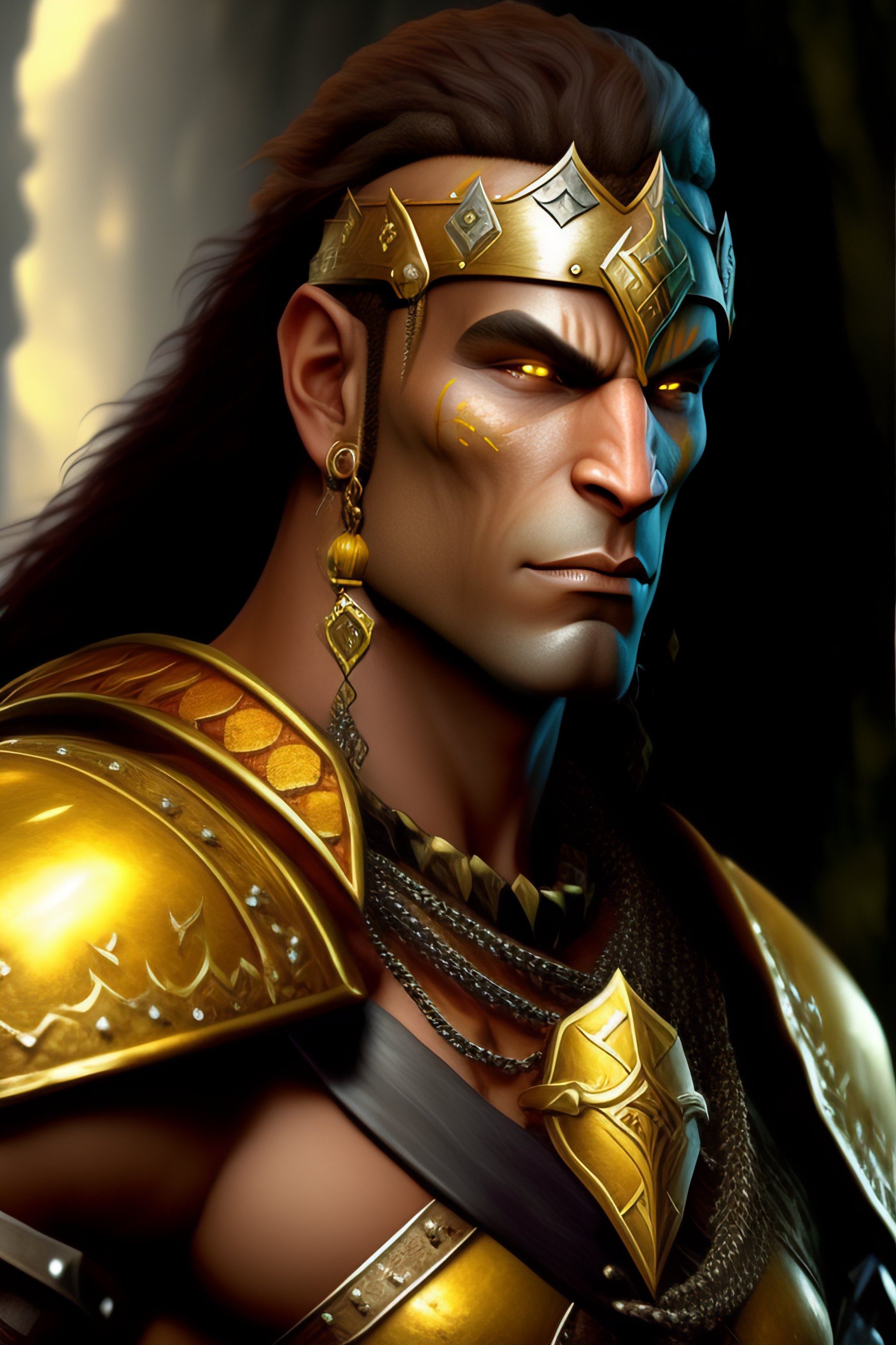 Lexica - Half Orcs male paladin, yellow eyes, chain mail