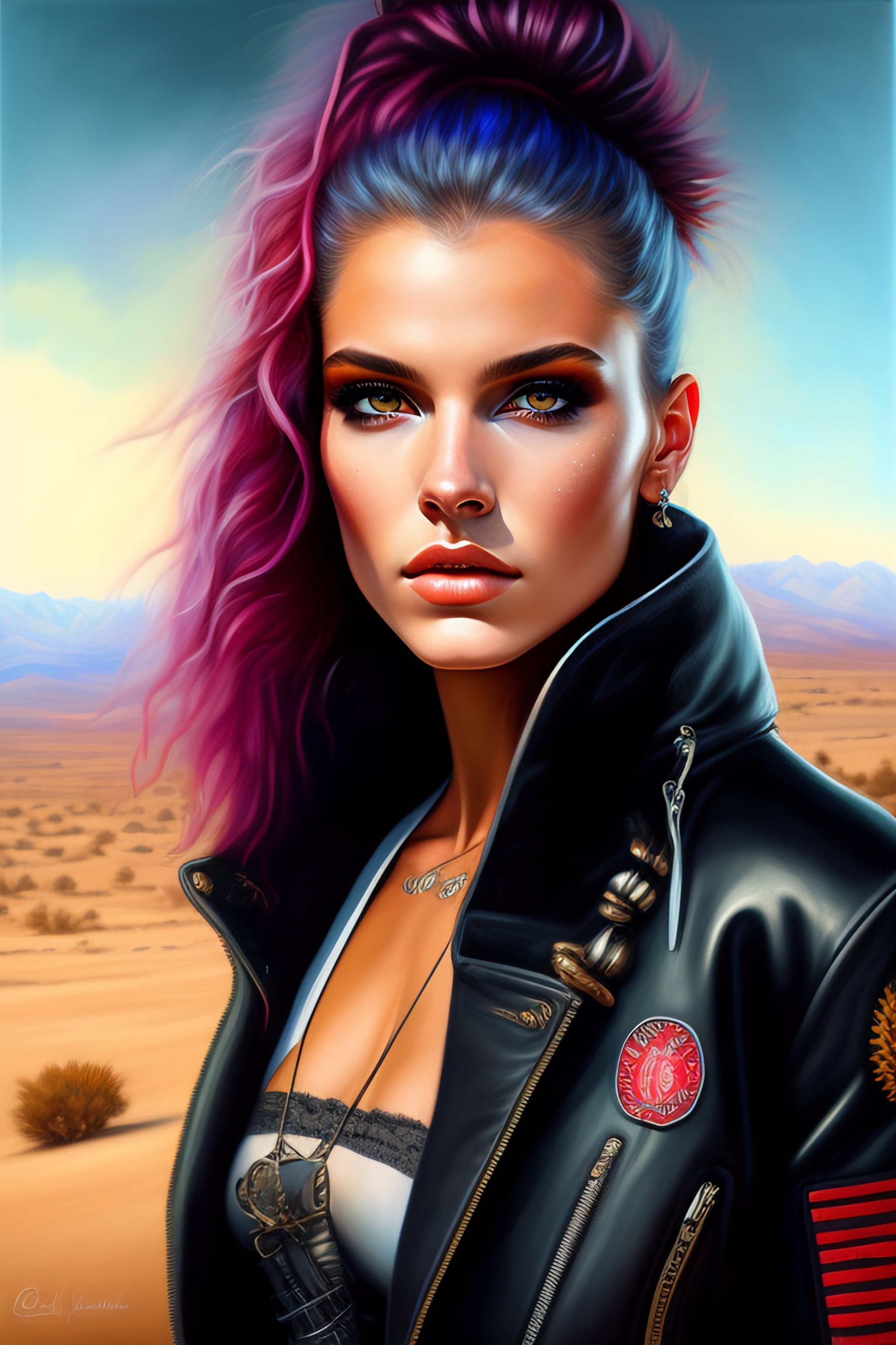 Lexica - Cute punk scull girl, mad max jacket, renaissance, cables on ...