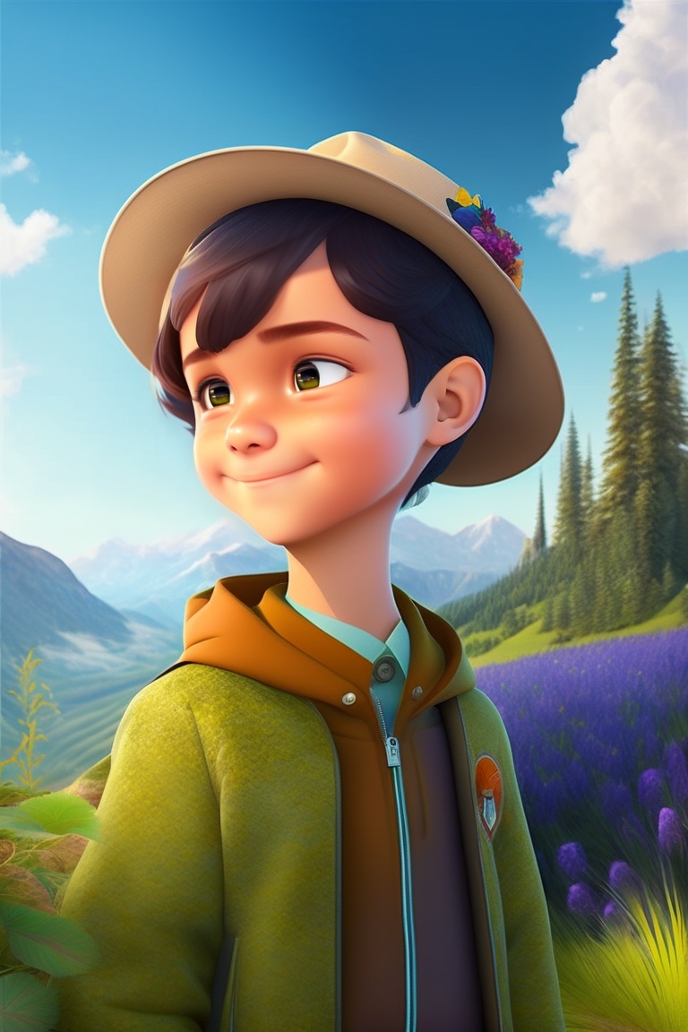 Lexica - Animated boy Alex is shown enjoying moments of nature, feeling ...