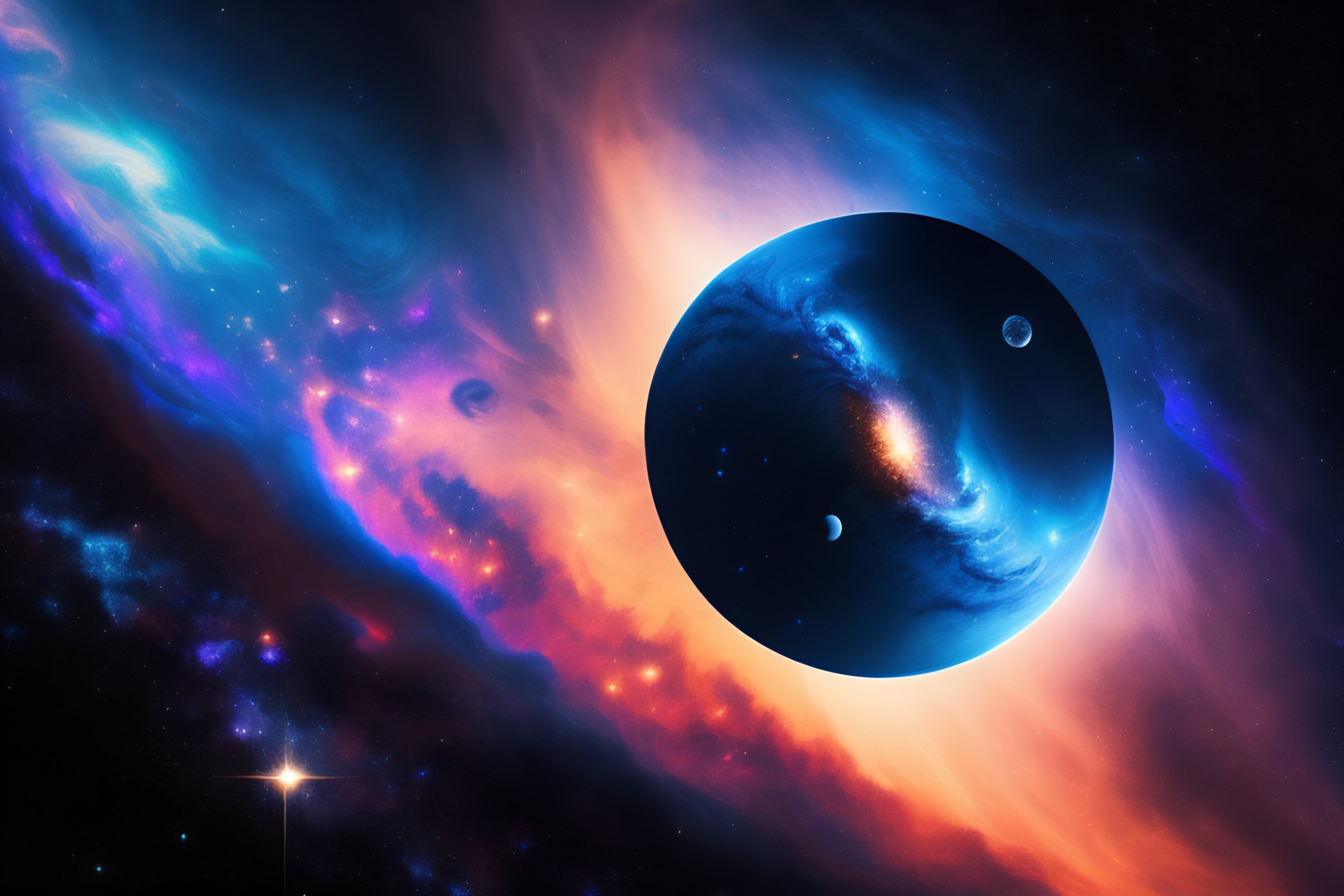 Lexica - Blue nebula in space with planets inside