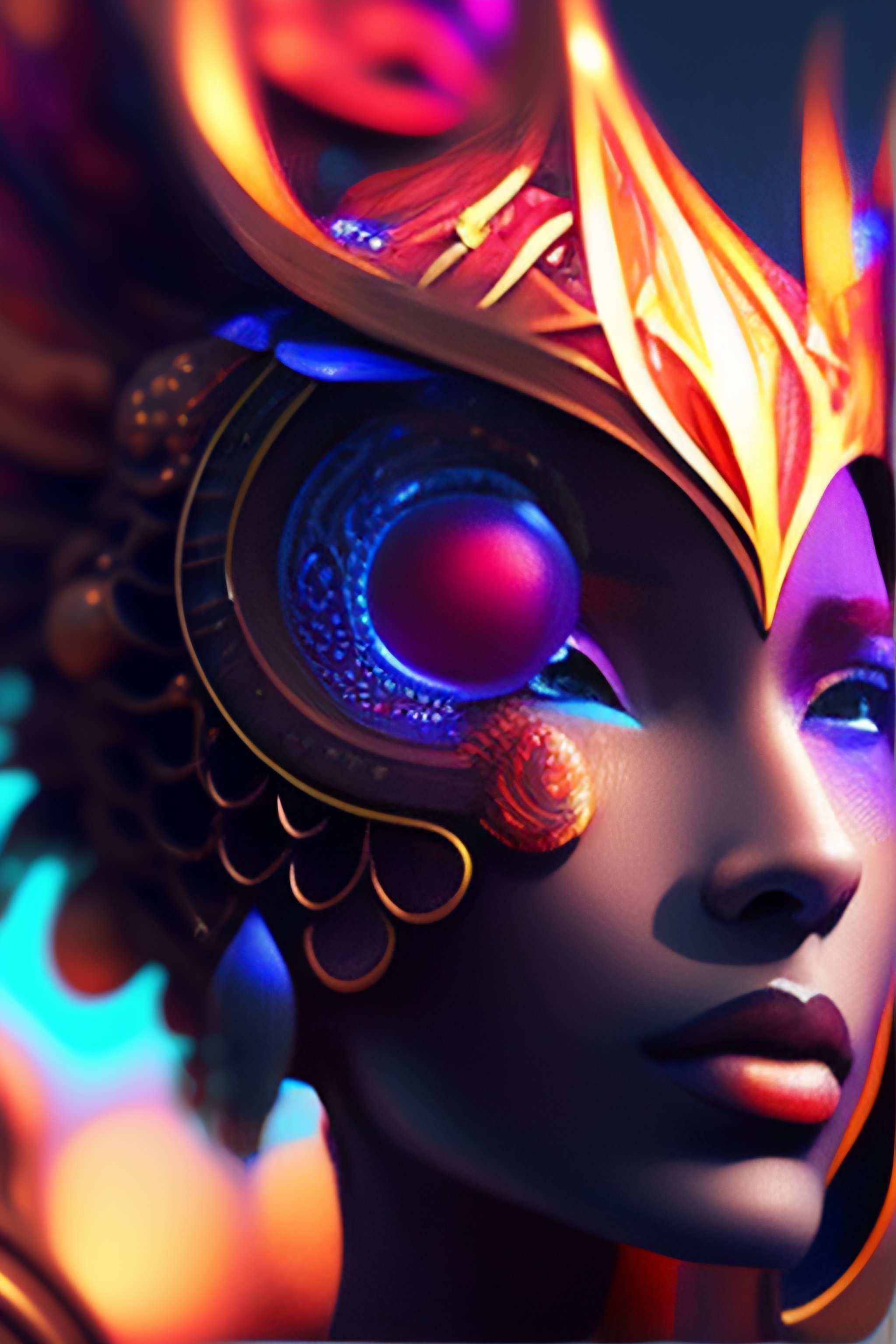 Lexica - Face of a alien deity, centered, corals, plume made of ...