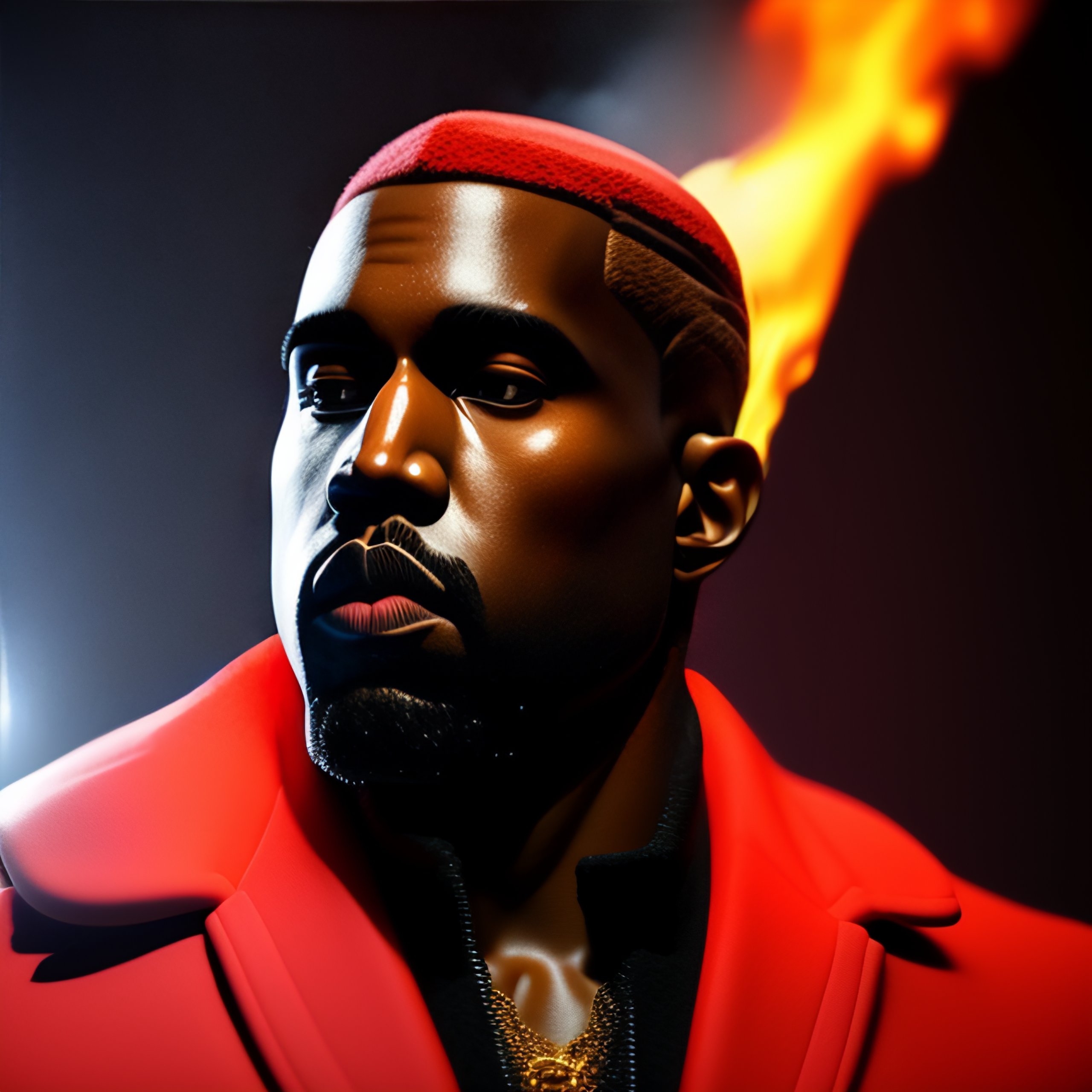 Lexica - A melting wax figure of kanye west, madam tussaud's museum on fire