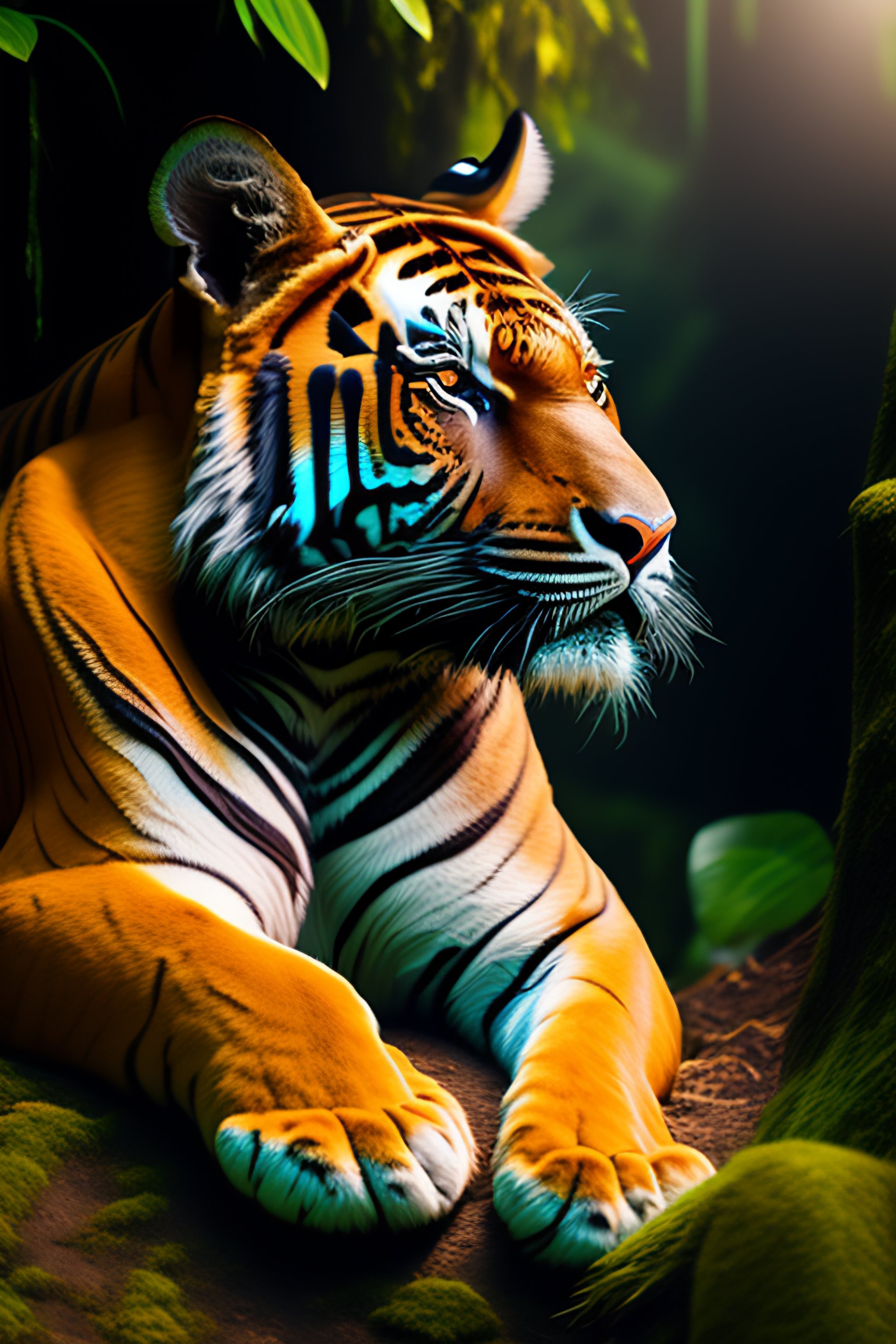 Lexica - Photo of a tiger taking nap in the jungle, outdoor photography ...