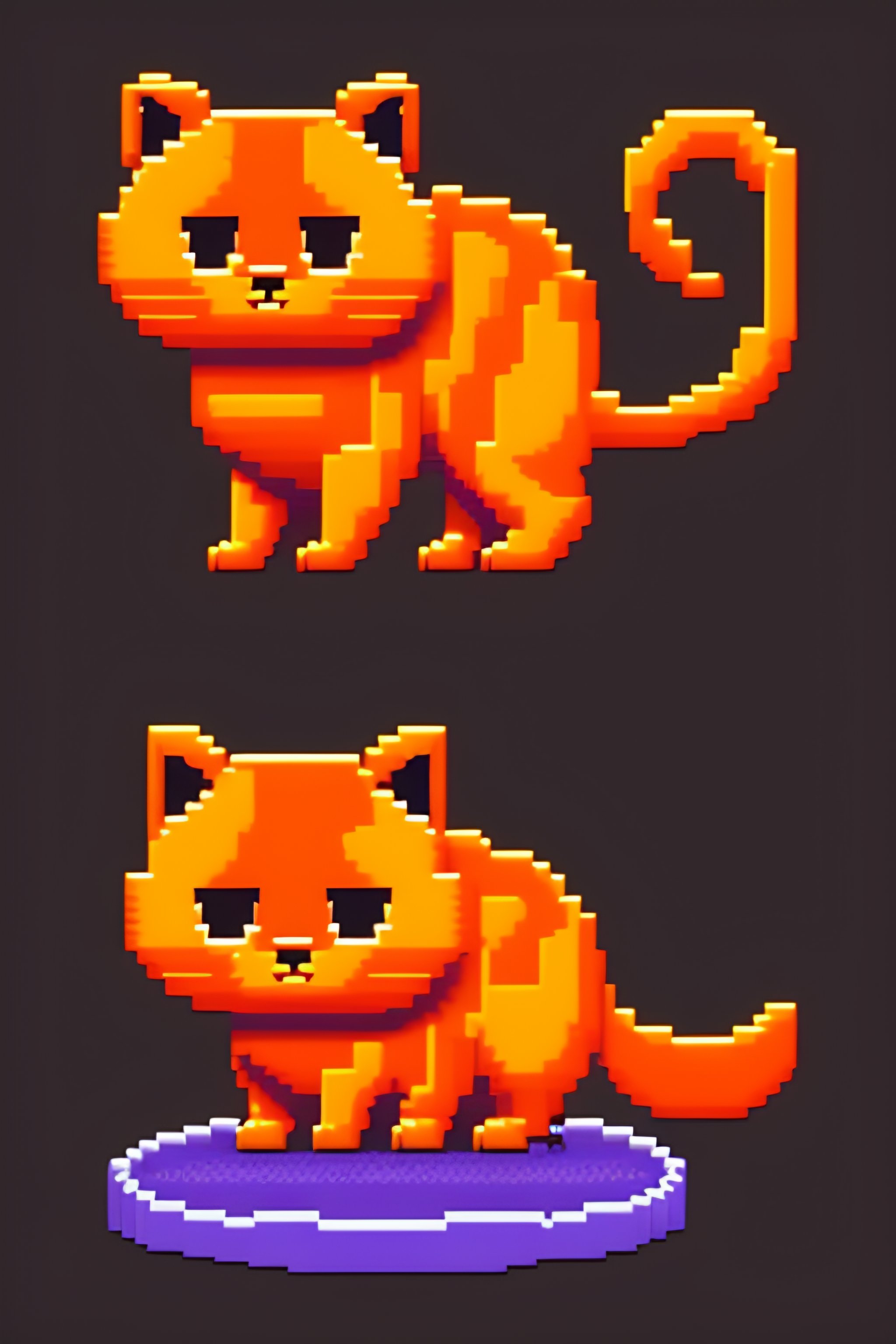 Lexica - A 2d 16-bit pixel orange cat video game sprite with purple ...