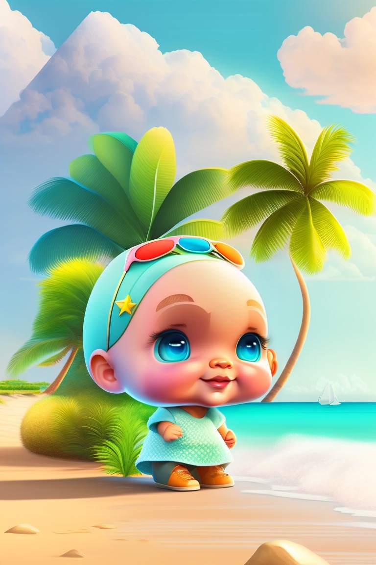 Lexica - A cute baby palm beach, cartoon type