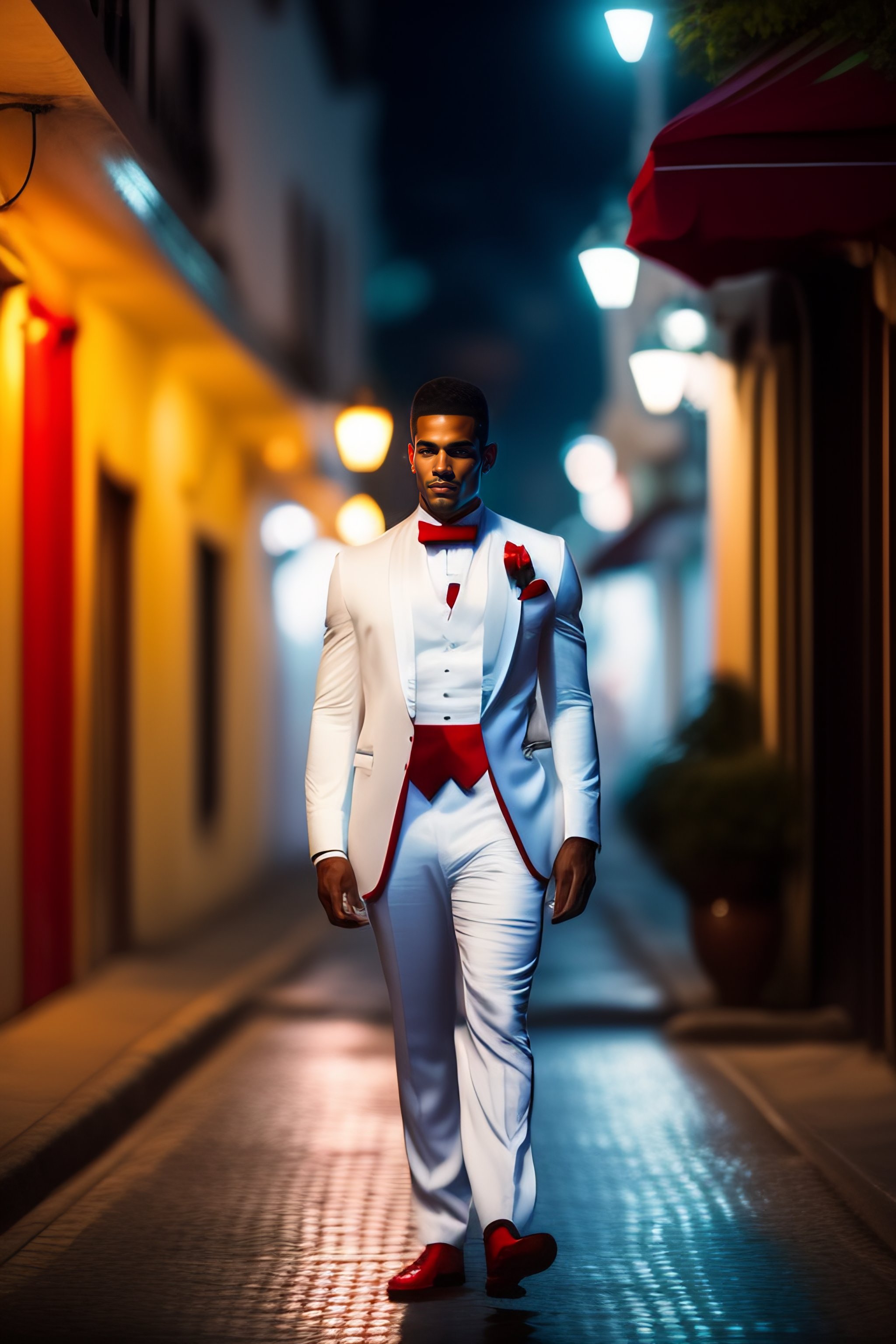 Lexica - Beautiful mulatto brazilian man wearing white suit and red tie ...