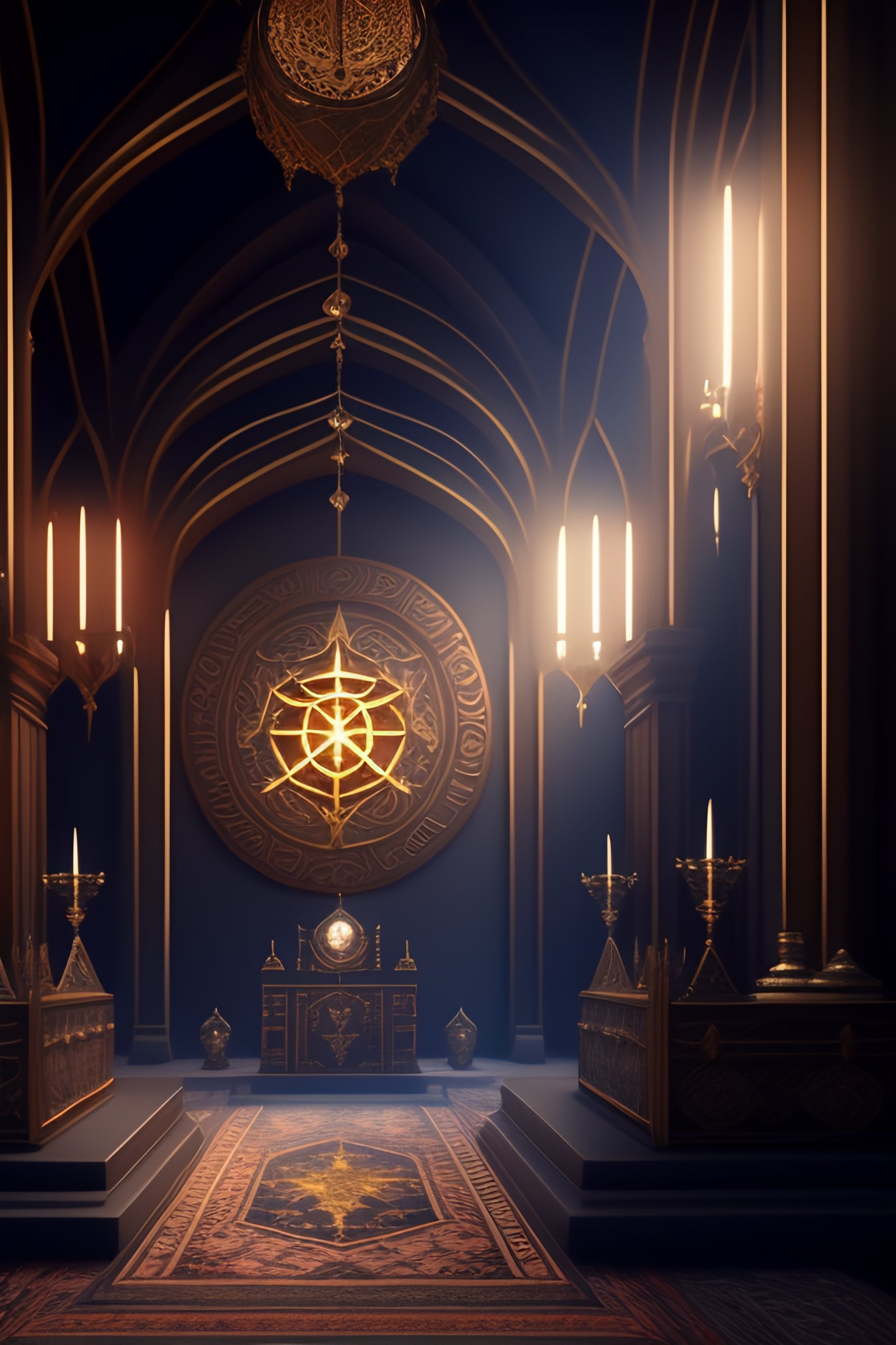 Lexica - Highly detailed ritual chamber with a grimoire on the altar ...