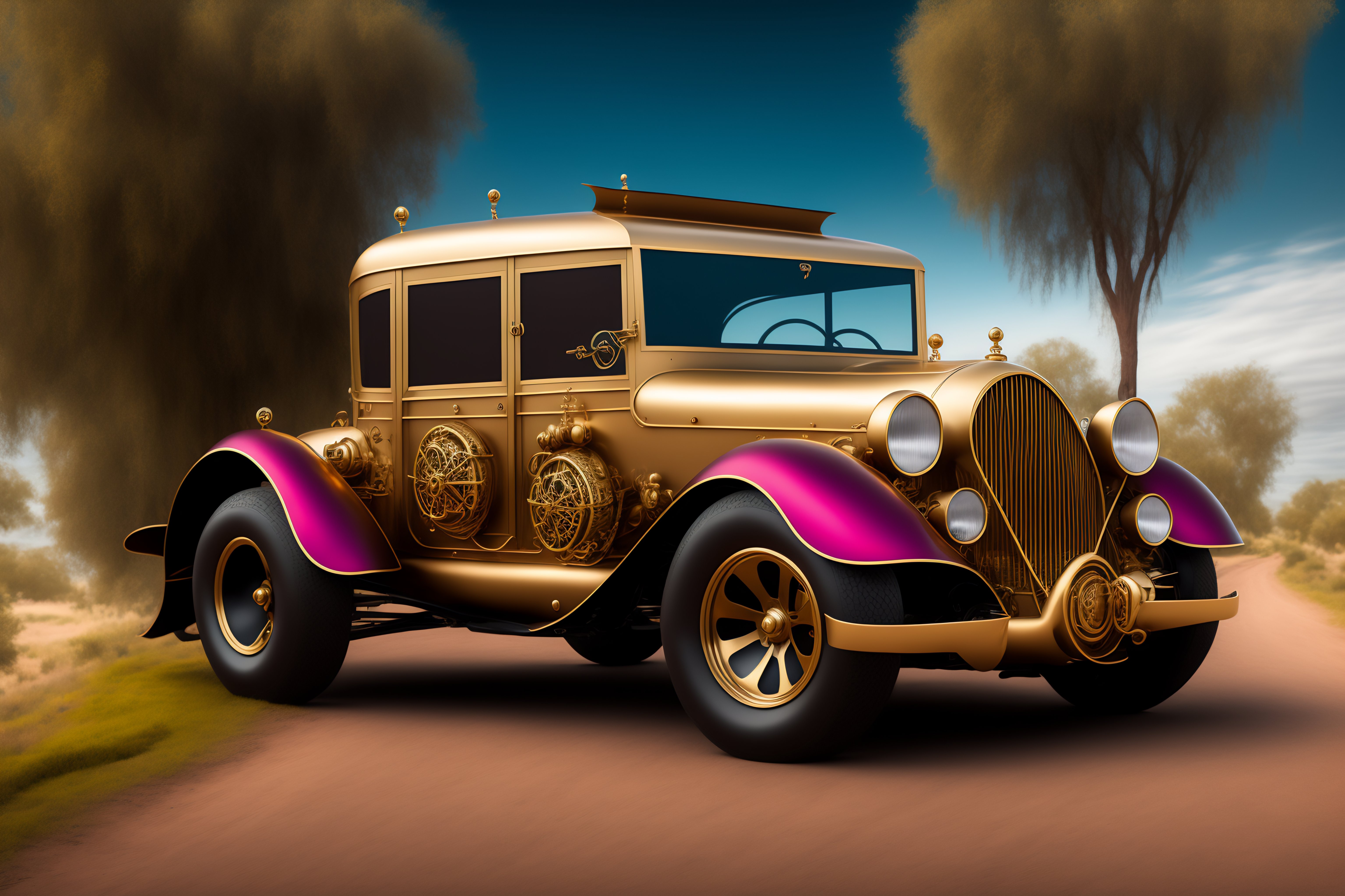 Lexica - RIBBON STEAMPUNK CAR, a sign that says OFF-ROAD MY PASSION ...