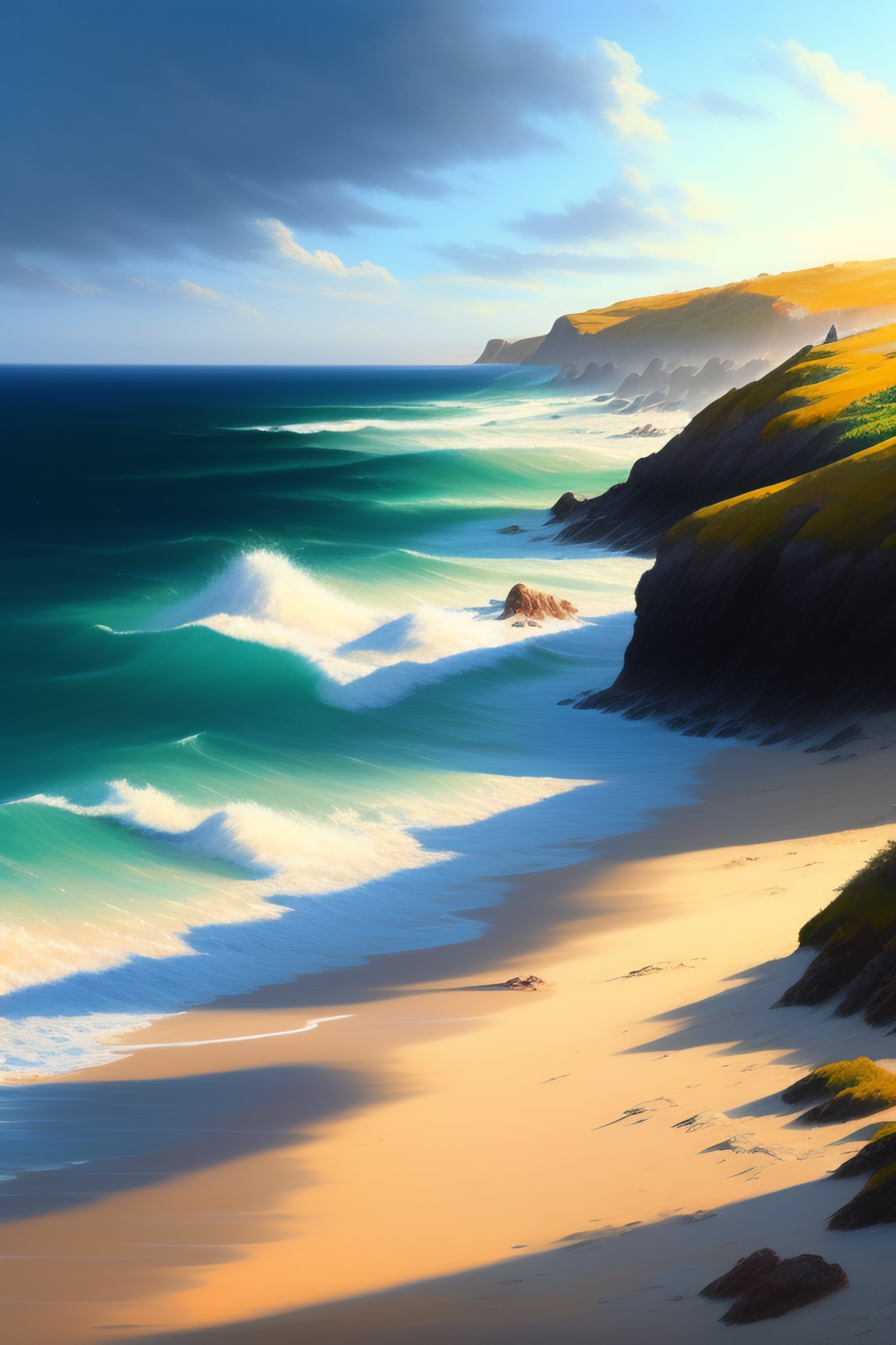 Lexica - A beautiful masterpiece painting of a coastal beach seascape ...