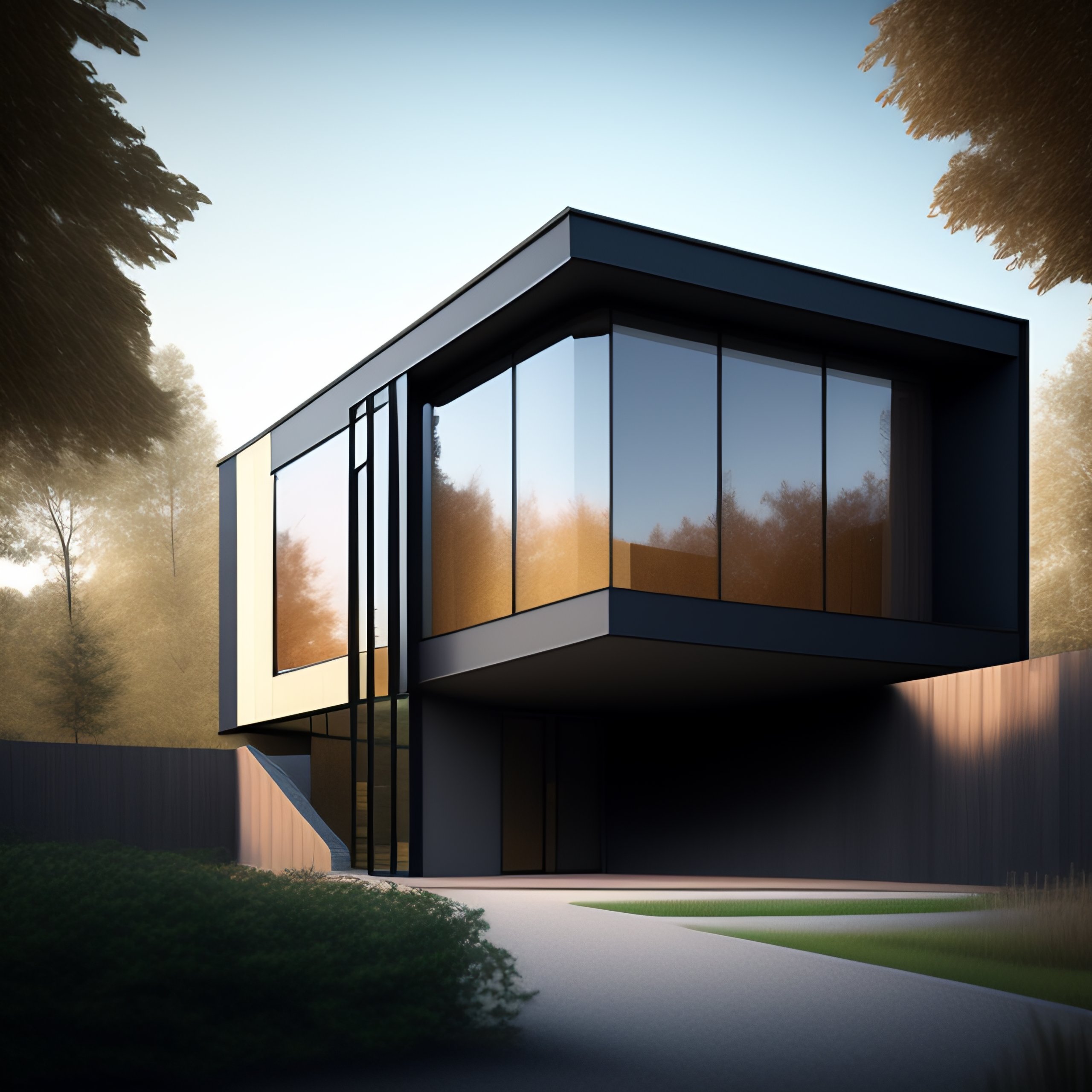 Lexica - Rendering of a modern building, large overhangs, dezeen