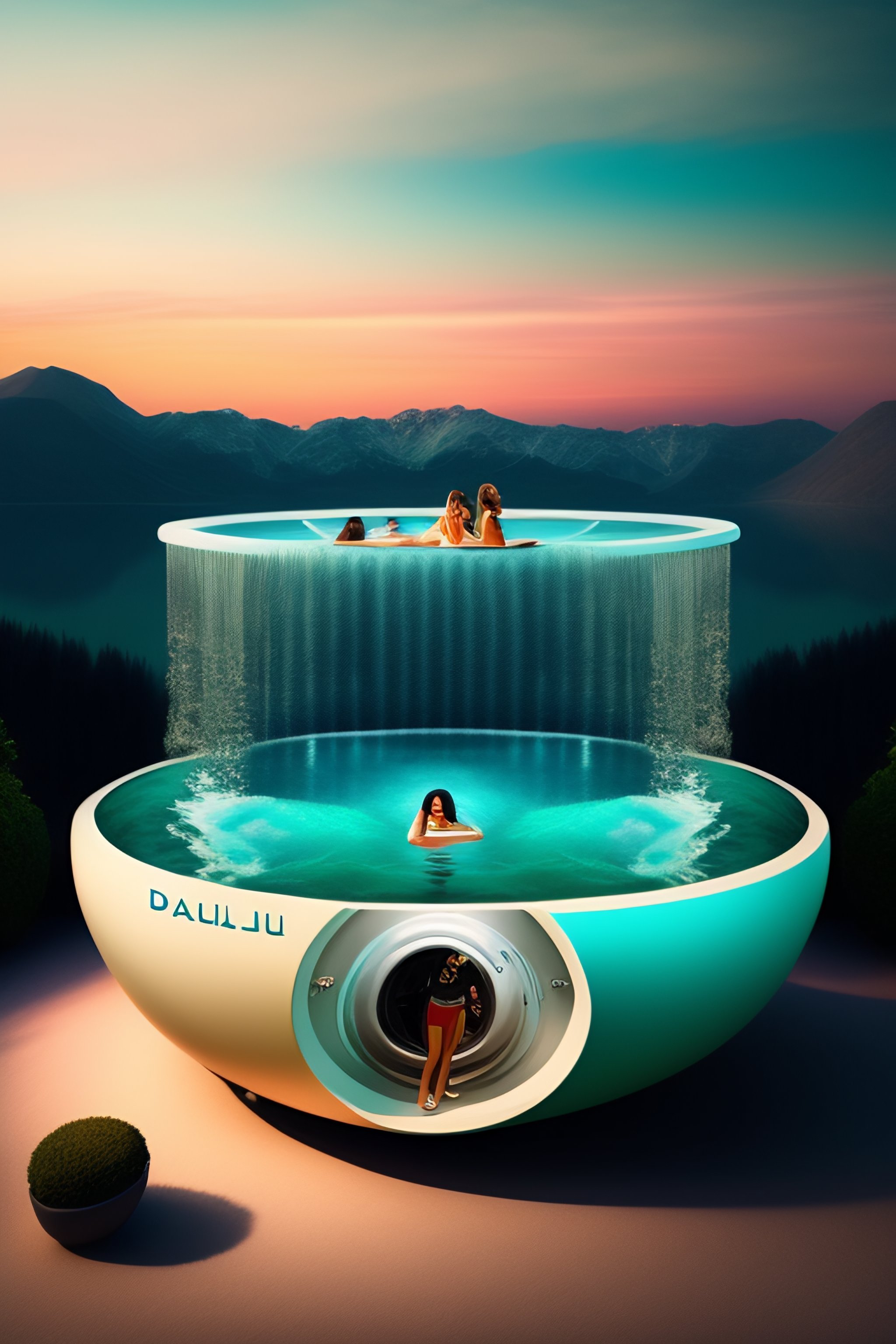 Lexica - Girls are doing a party in a whirlpool in the style of dali