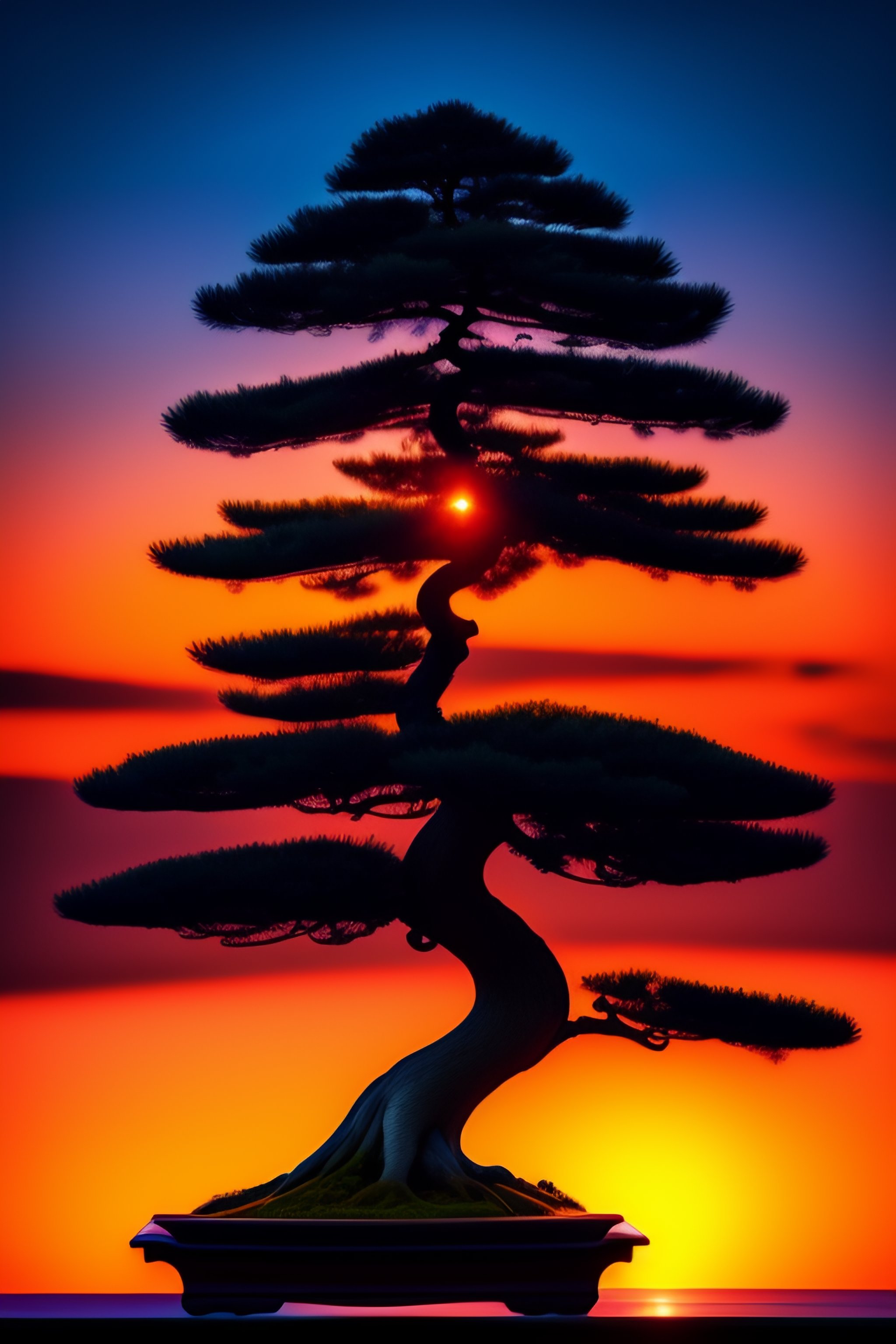 Lexica - Bonsai tree, sunset, art by caravaggio