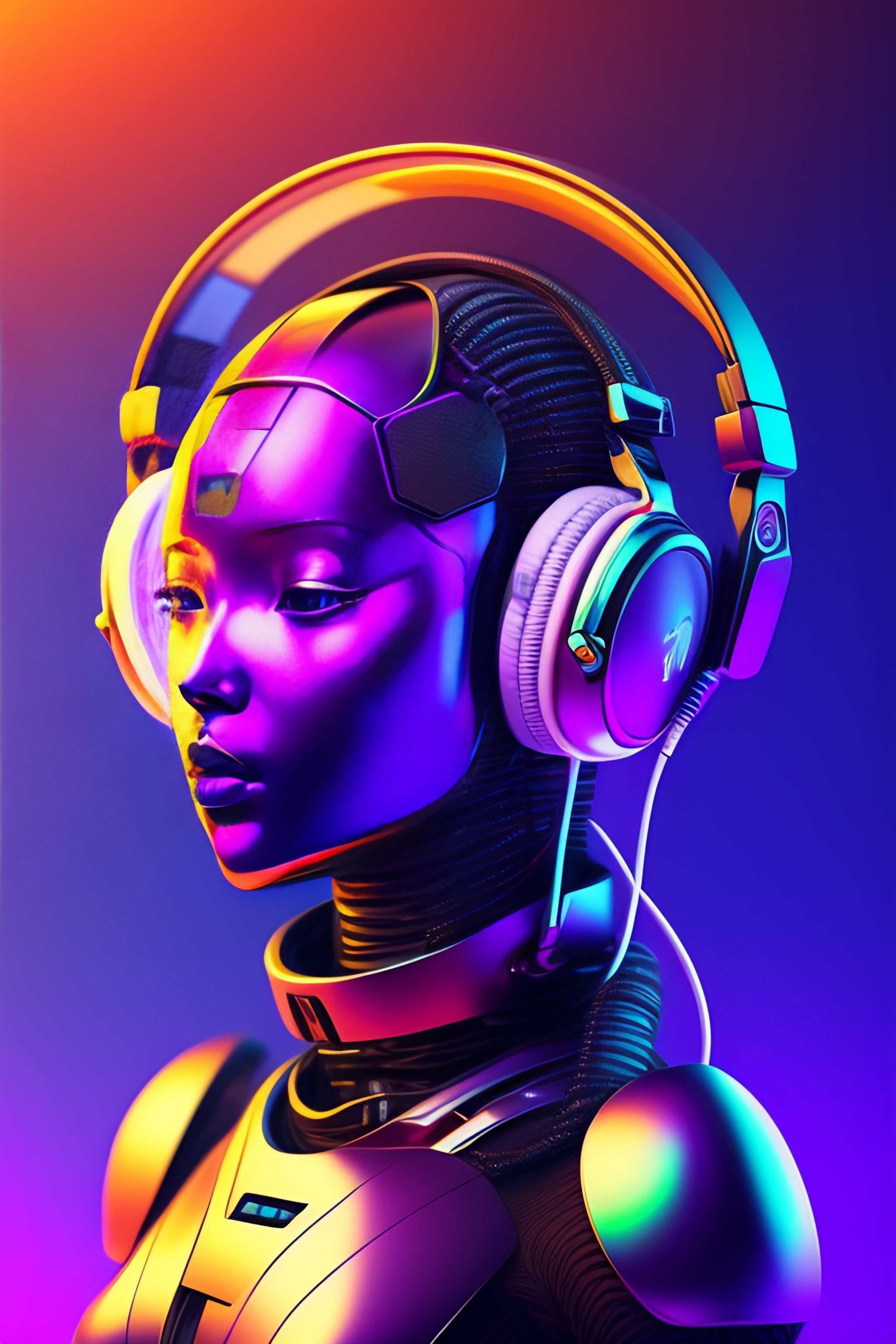 Lexica - Robot with headphones, atractive, gradient background, 4k