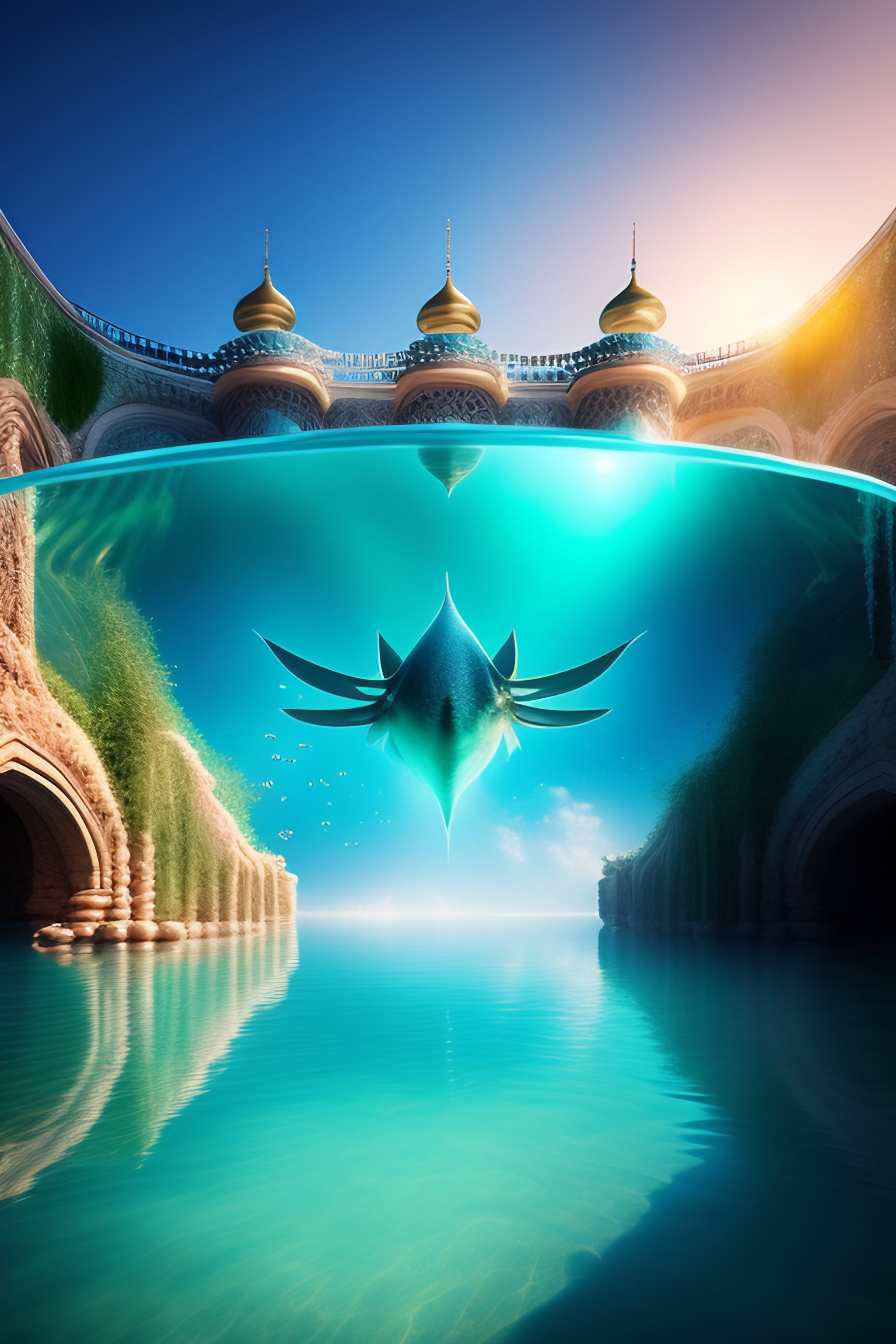 Lexica - A magical water palace with sting rays swimming around the ...