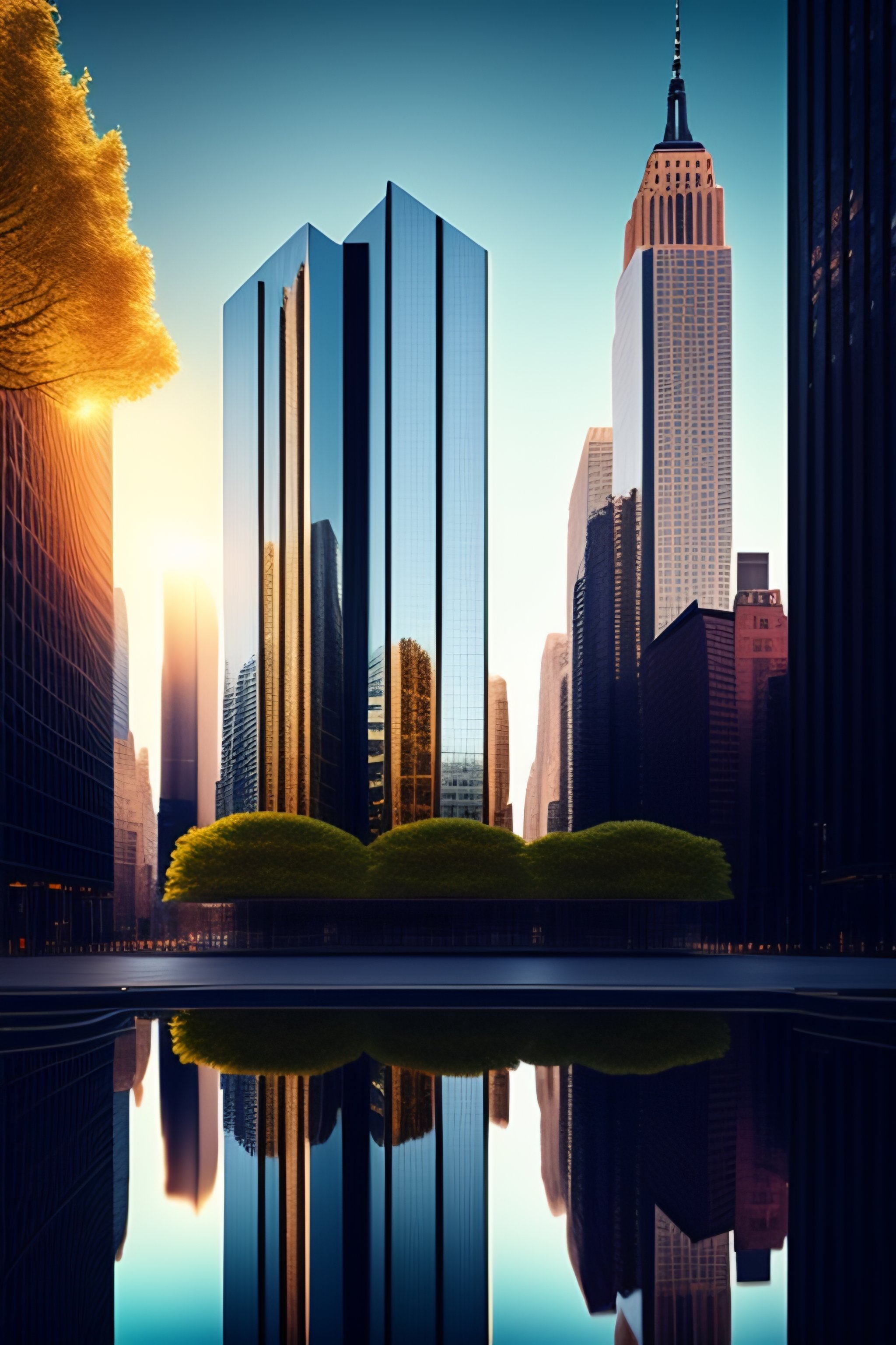 Lexica - New york with high buildings. in the center of city a tree ...