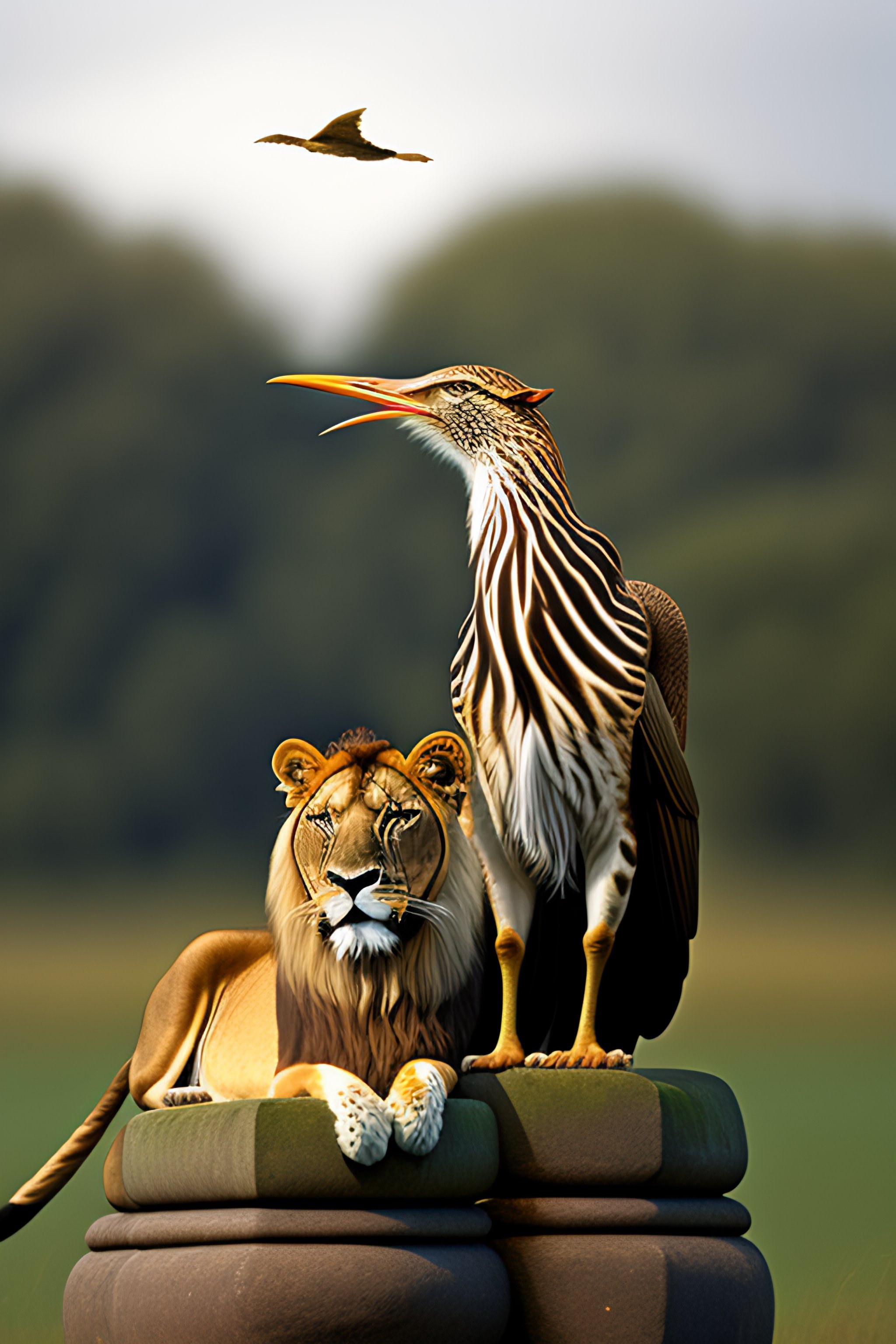 Lexica - Two animals: a bittern on top of a lion