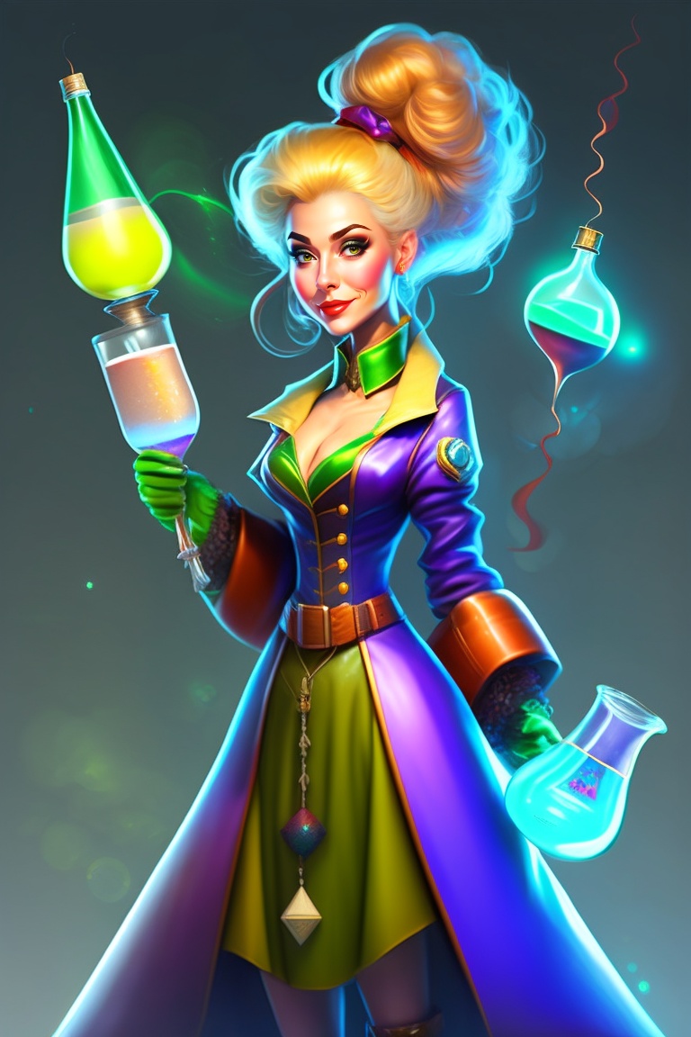 Lexica - Crazy elf female mad scientist alchemist with flasks of ...