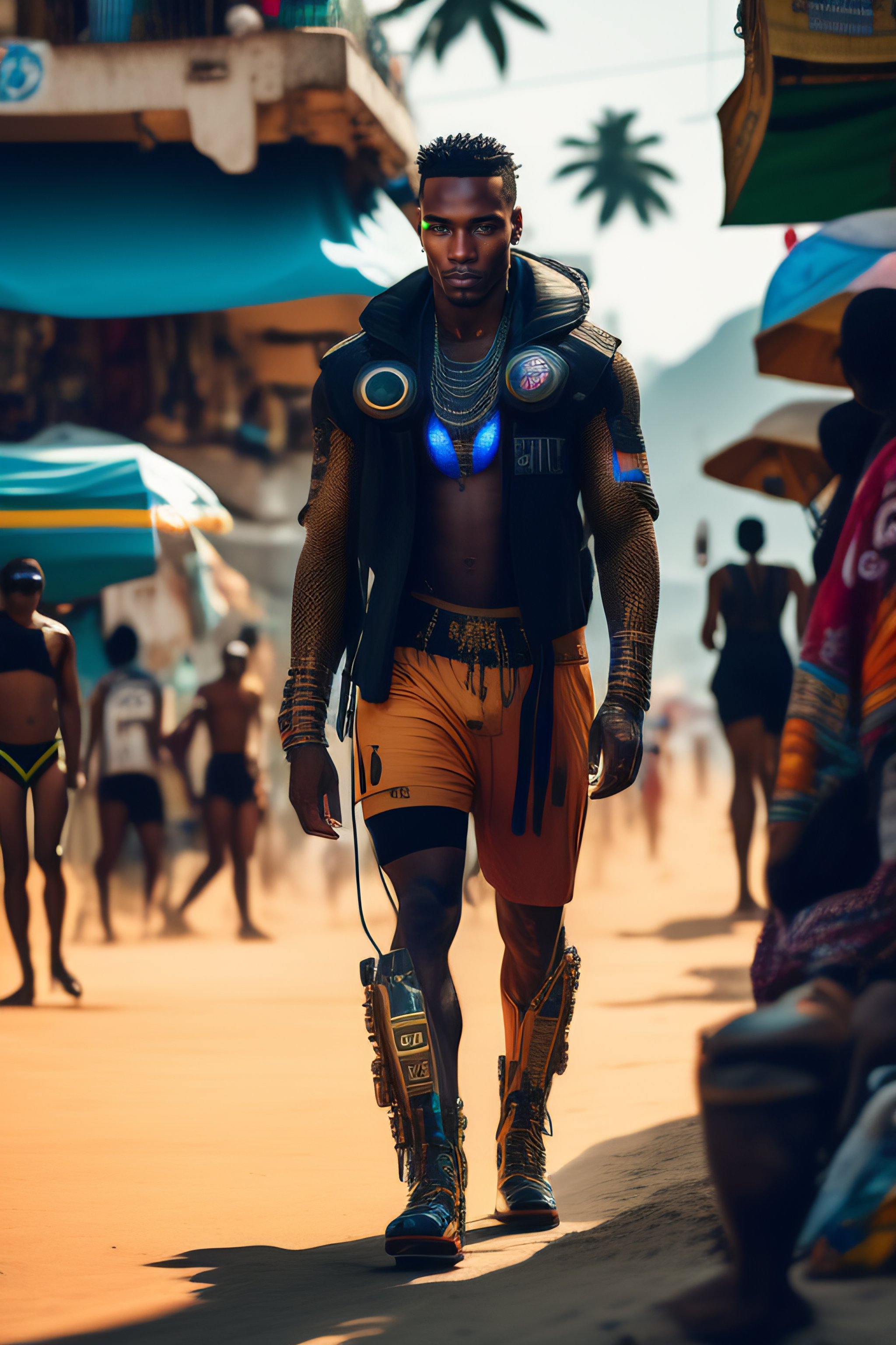 Lexica - Slum cyberpunk brazilian white man, cyberpunk copacabana beach ...