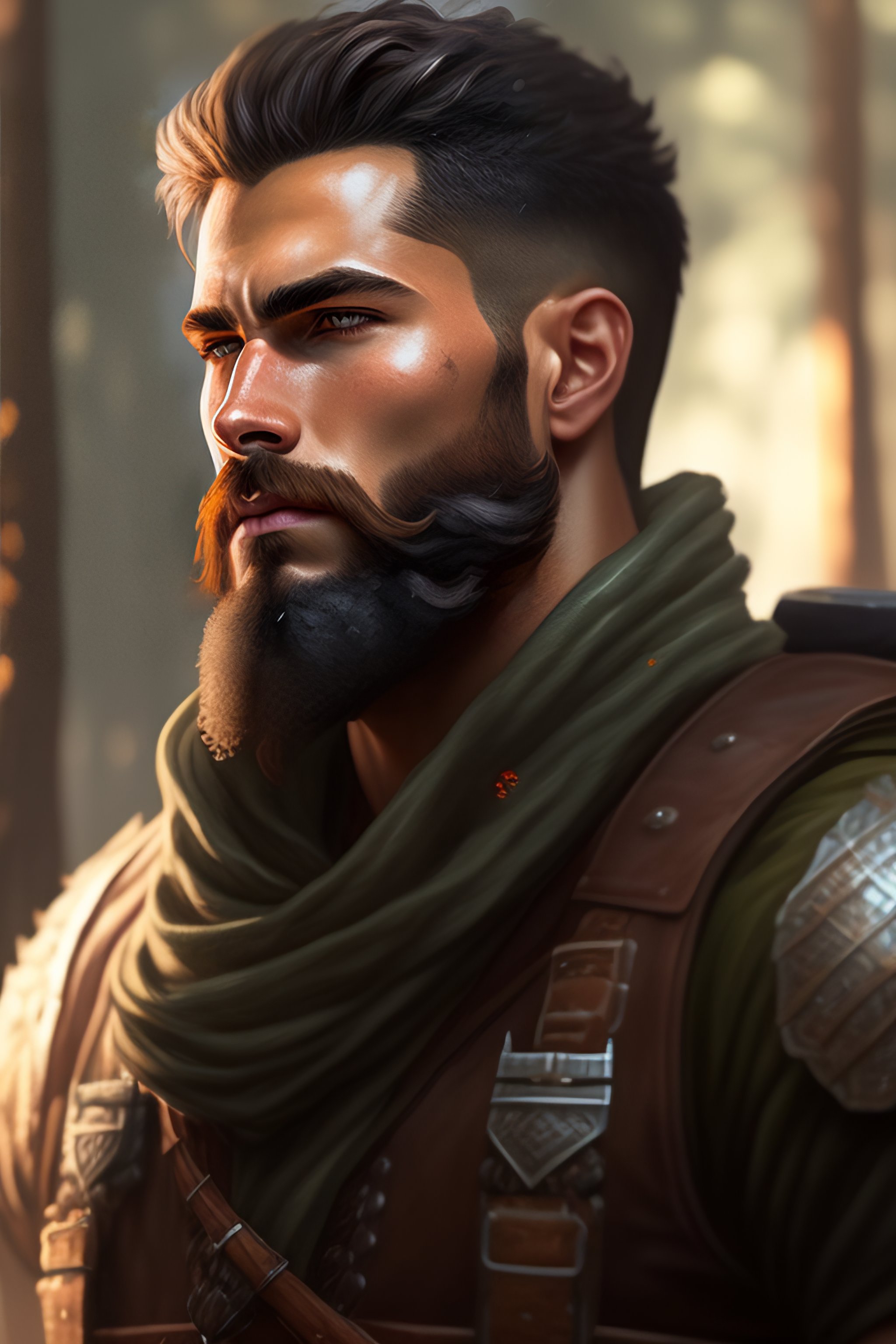 Lexica - Portrait of a rugged ranger, muscular, upper body, hairy torso ...