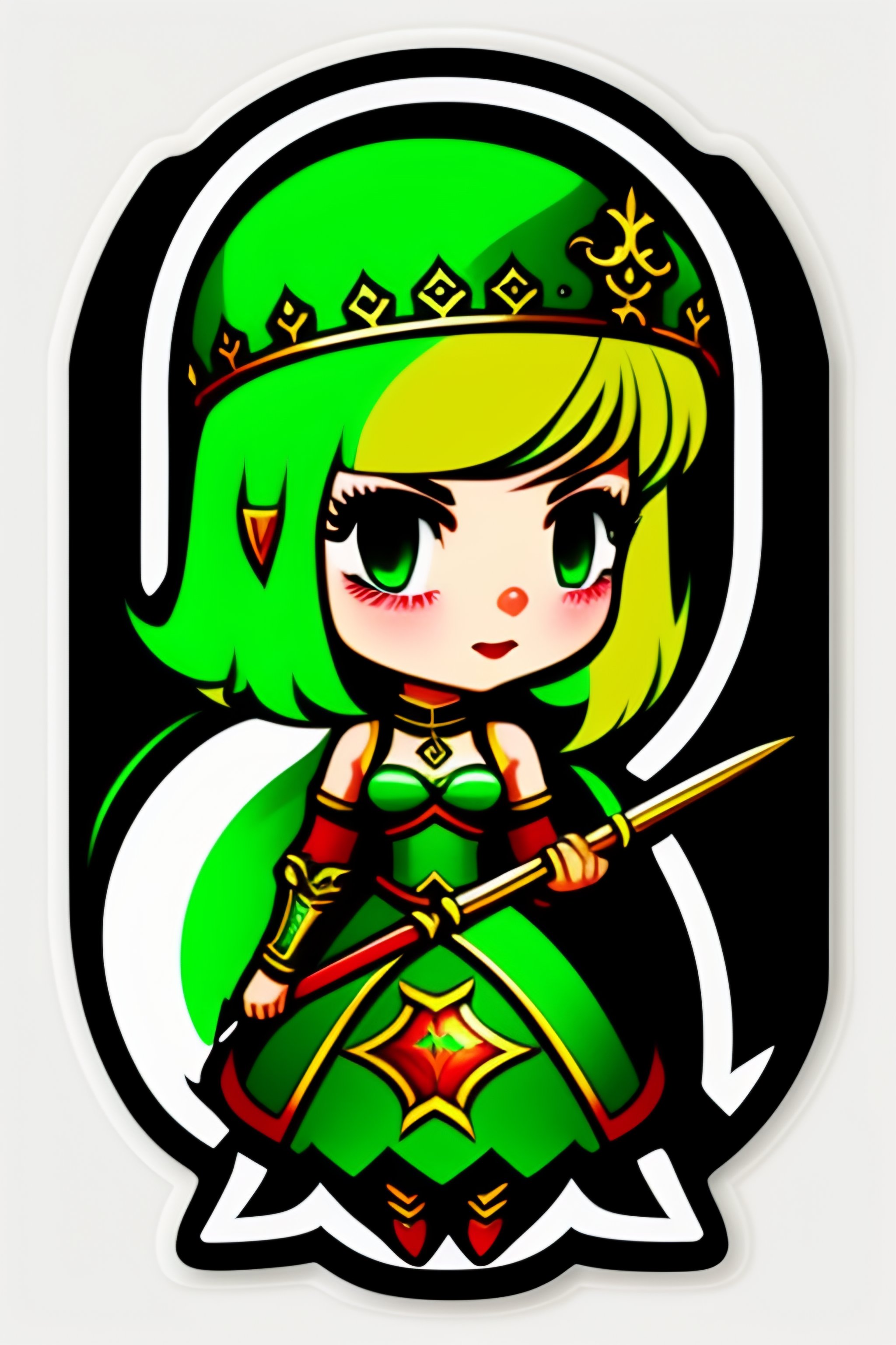 Lexica - Cute chibi blonde, Green eyes, woman With a crown, sword ...