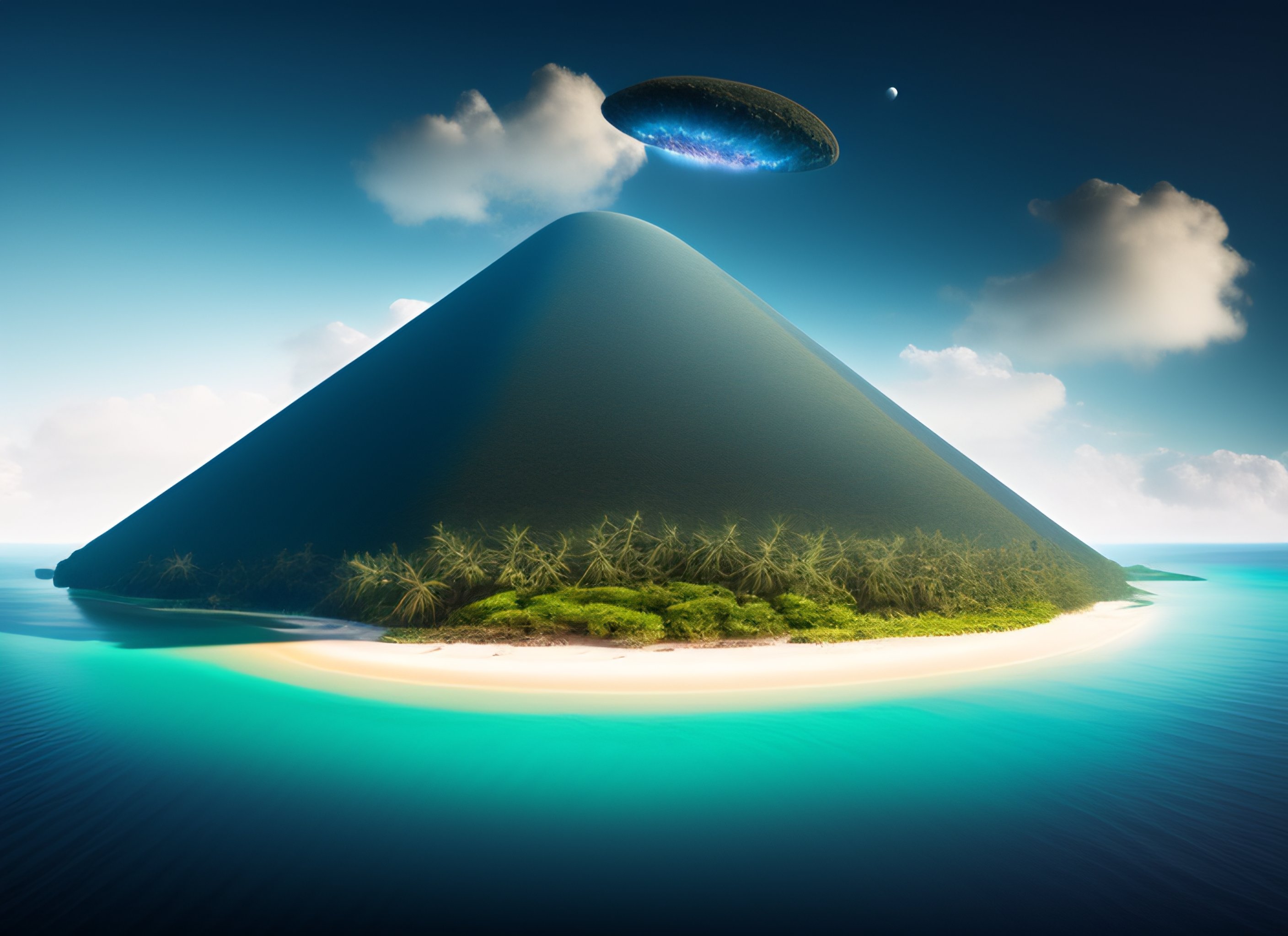 Lexica - Tropical island where an asteroid is seen colliding in the ...