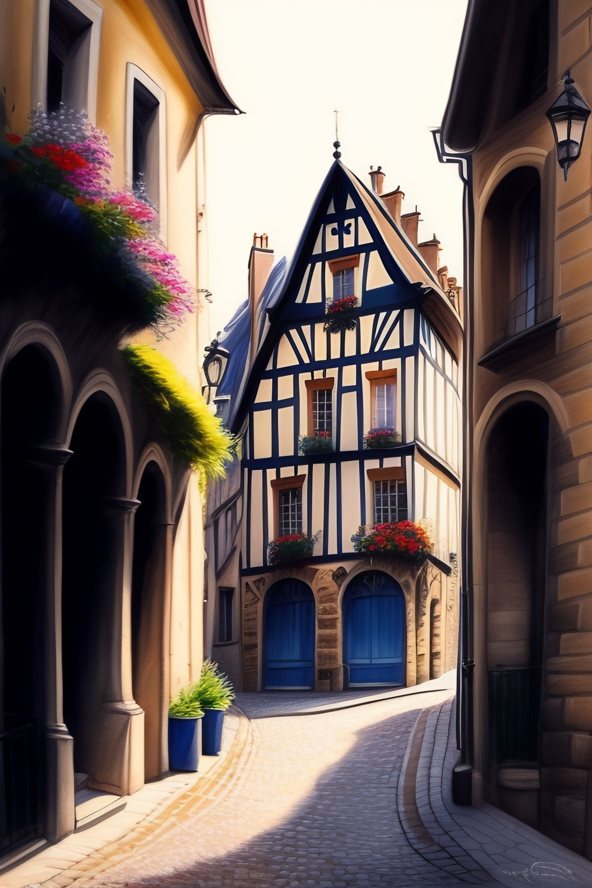 Lexica - A beautiful hand drawing quick sketch of a small street in the ...